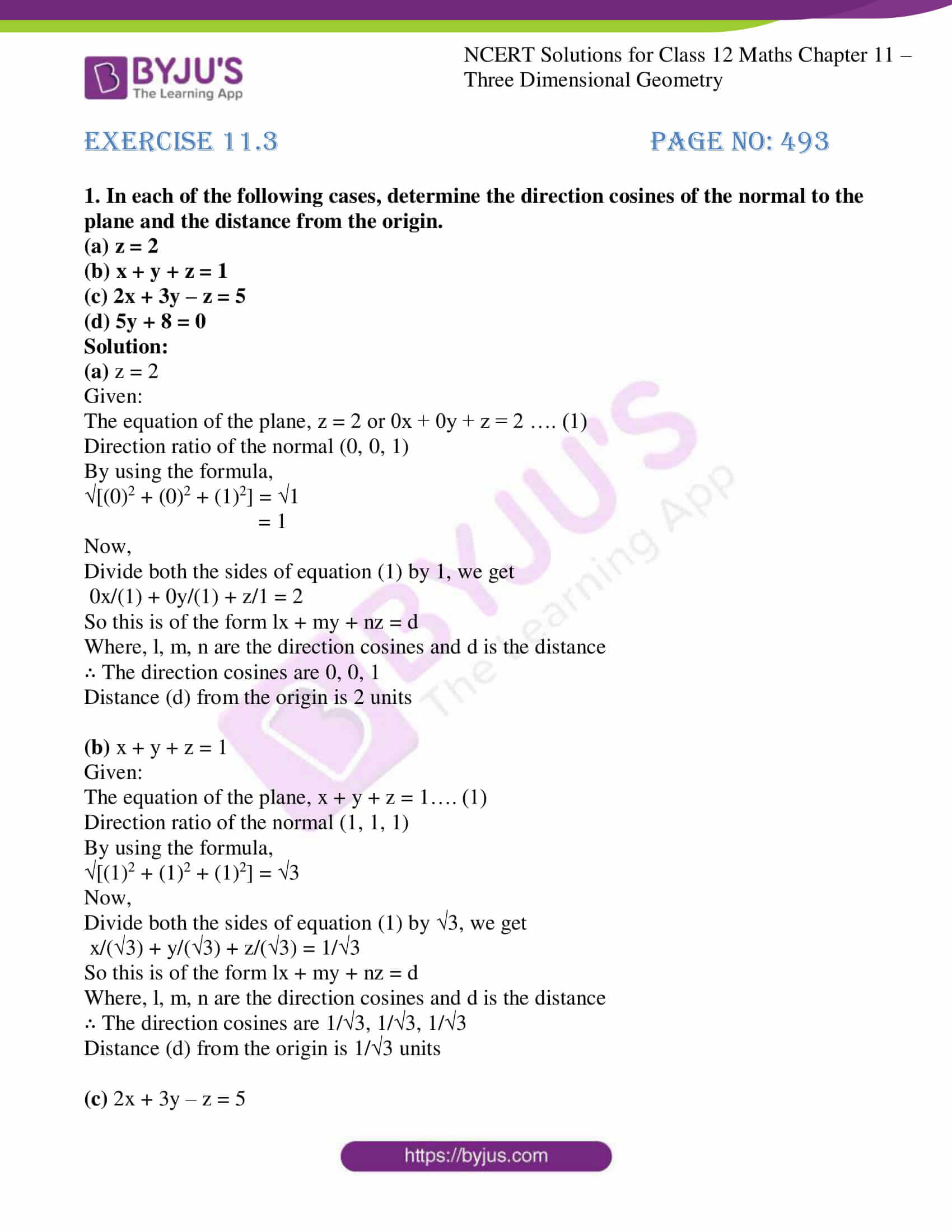 NCERT Solutions for Class 12 Maths Chapter 11 Three Dimensional Geometry