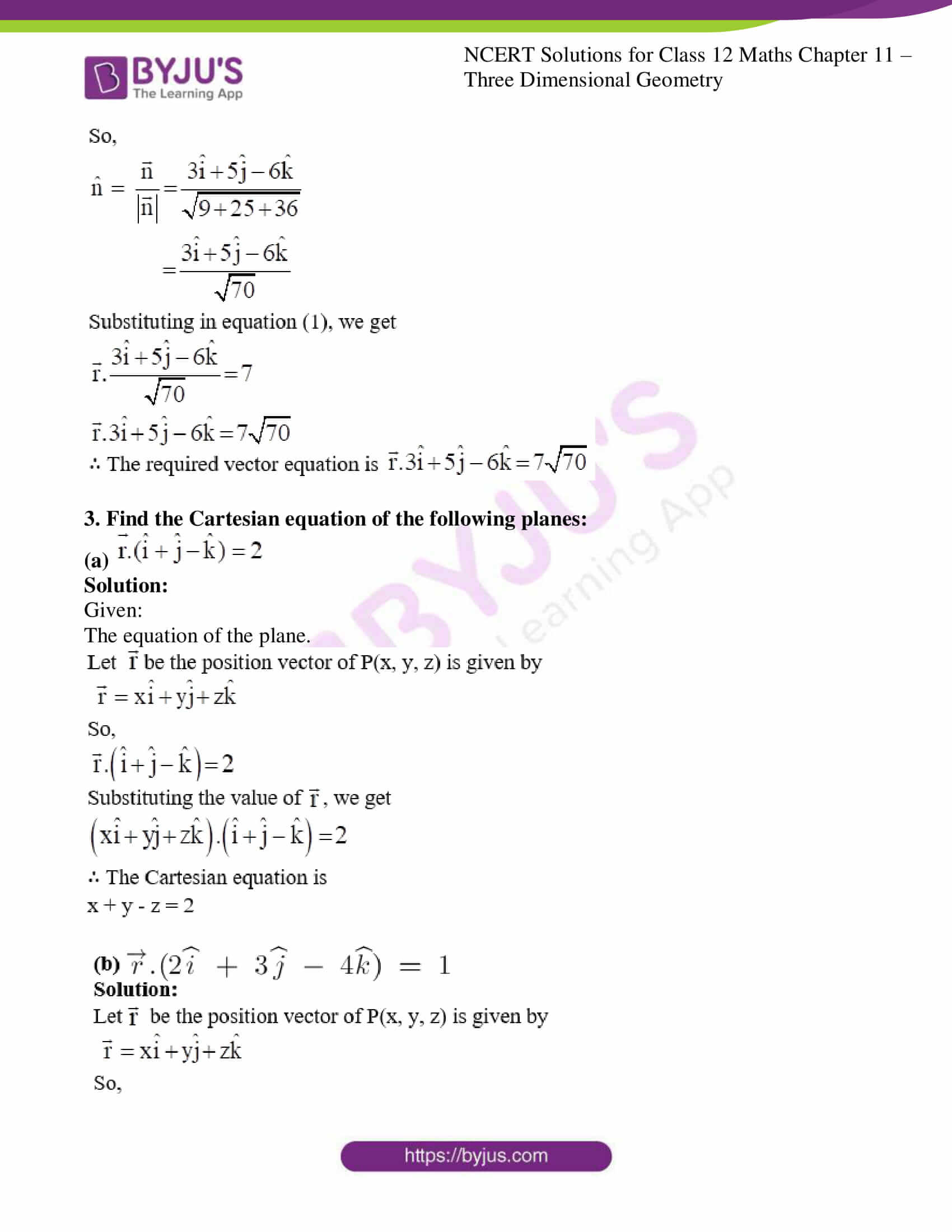 NCERT Solutions for Class 12 Maths Chapter 11 Three Dimensional Geometry