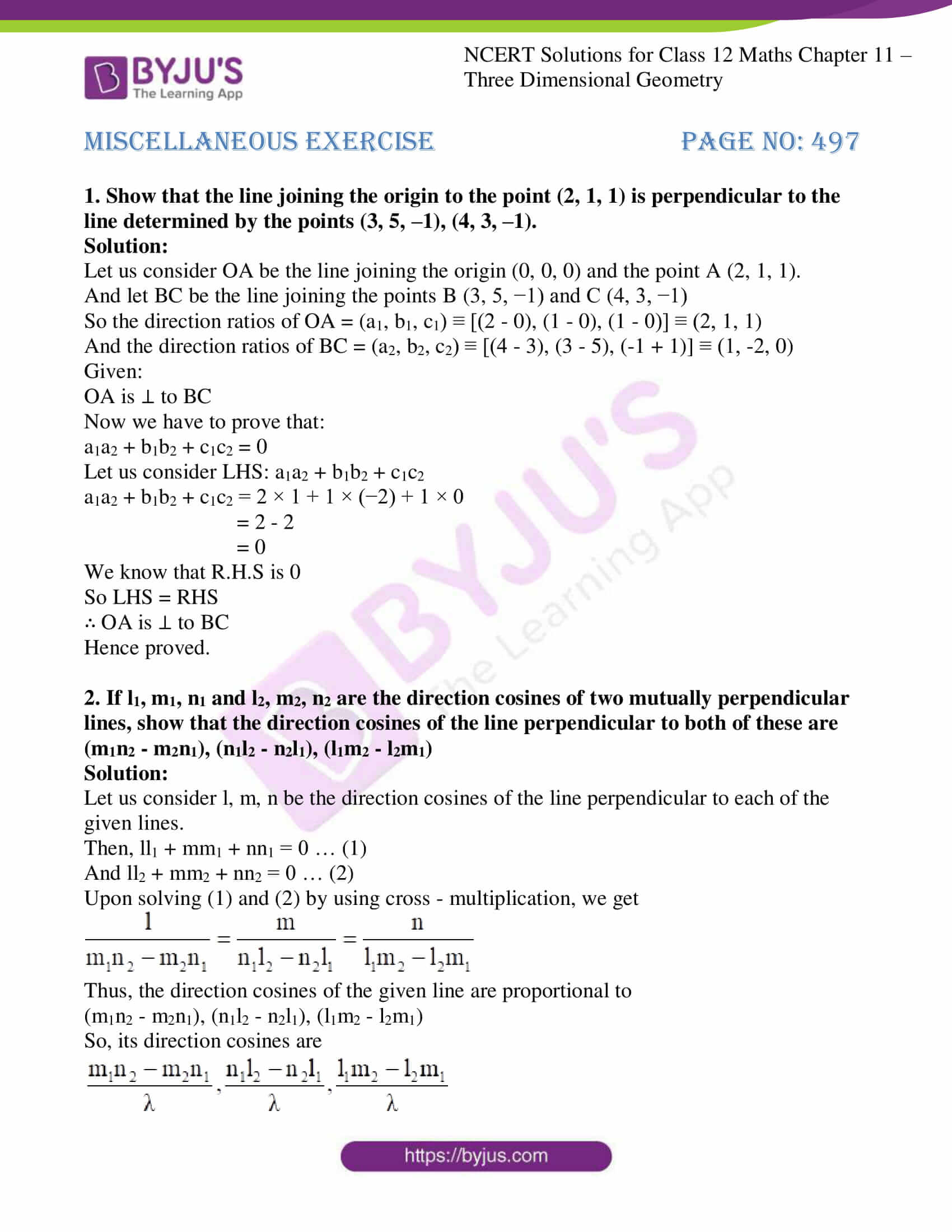 NCERT Solutions for Class 12 Maths Chapter 11 Three Dimensional Geometry