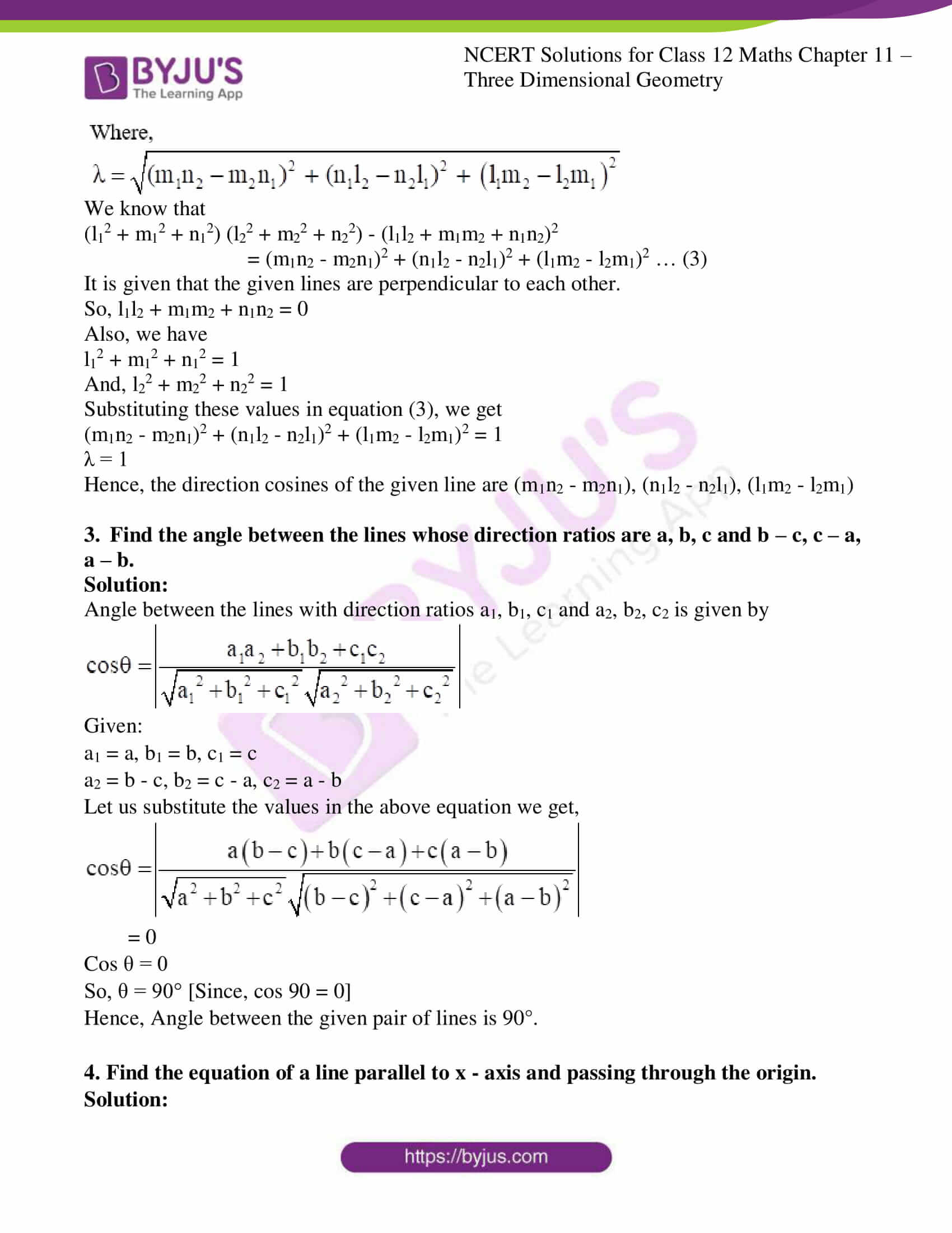 NCERT Solutions for Class 12 Maths Chapter 11 Three Dimensional Geometry