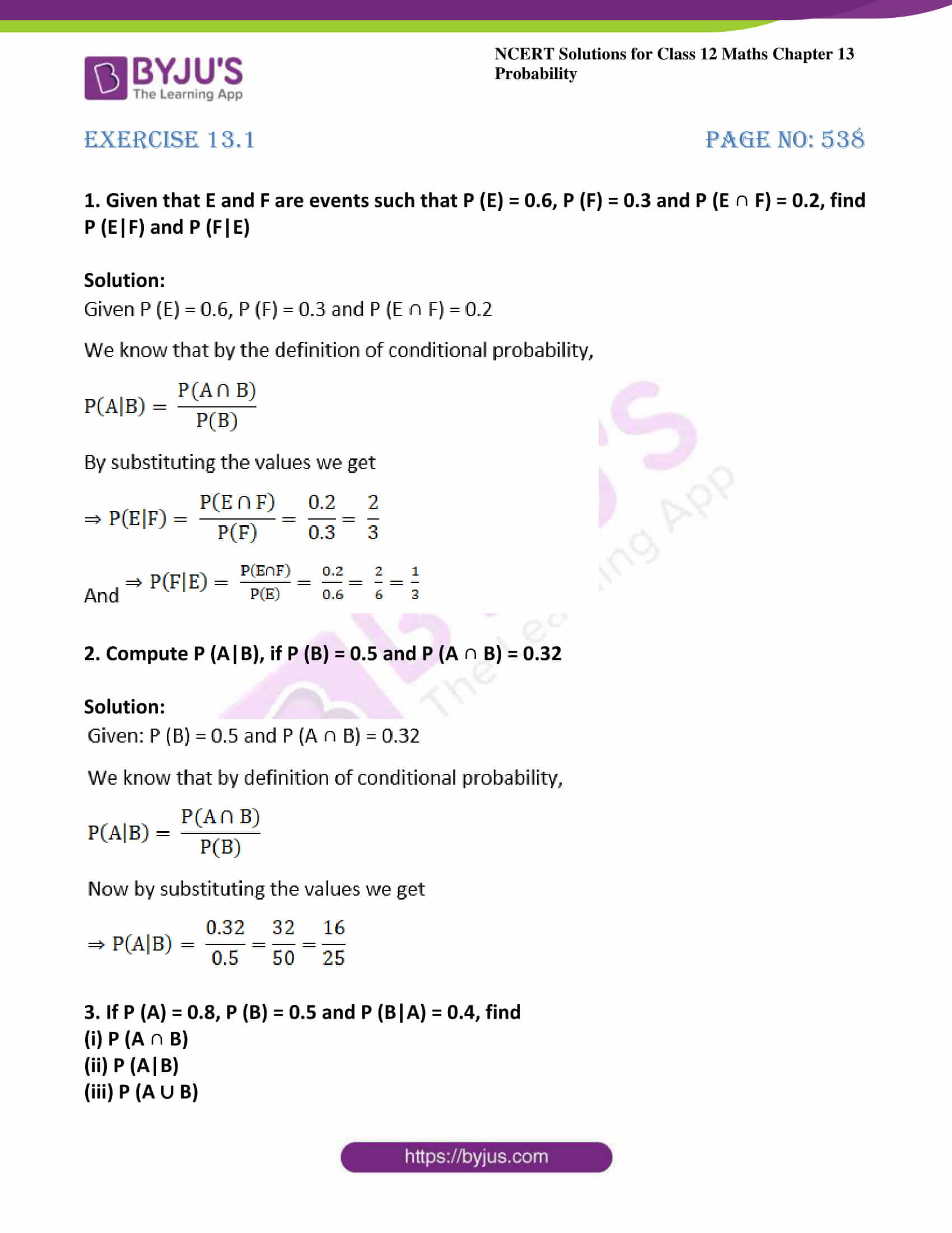 NCERT Solutions for Class 12 Maths Exercise 13.1 Chapter 13- probability