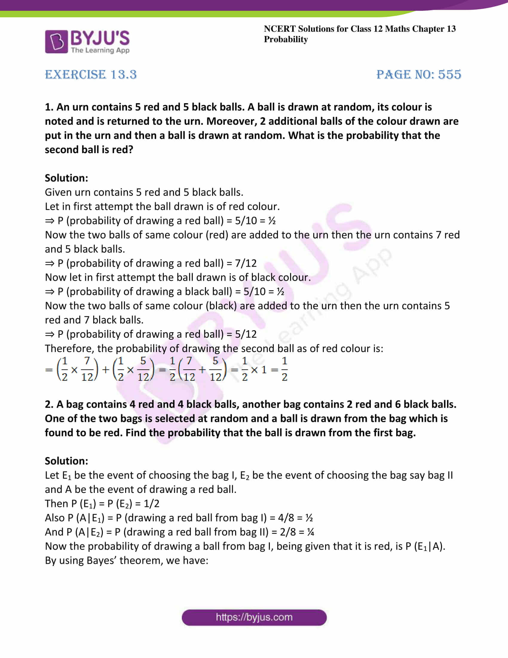 NCERT Solutions for Class 12 Maths Exercise 13.3 Chapter 13- probability