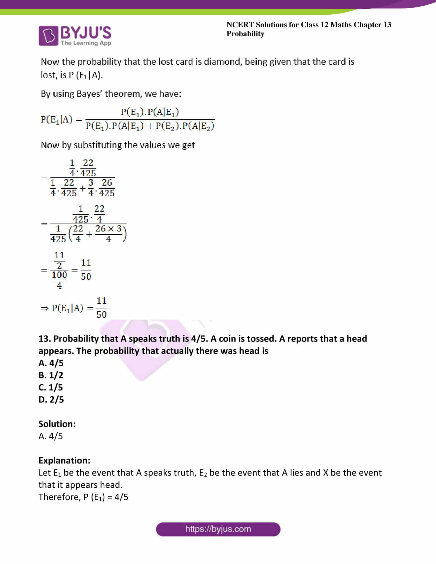 NCERT Solutions for Class 12 Maths Chapter 13 Probability