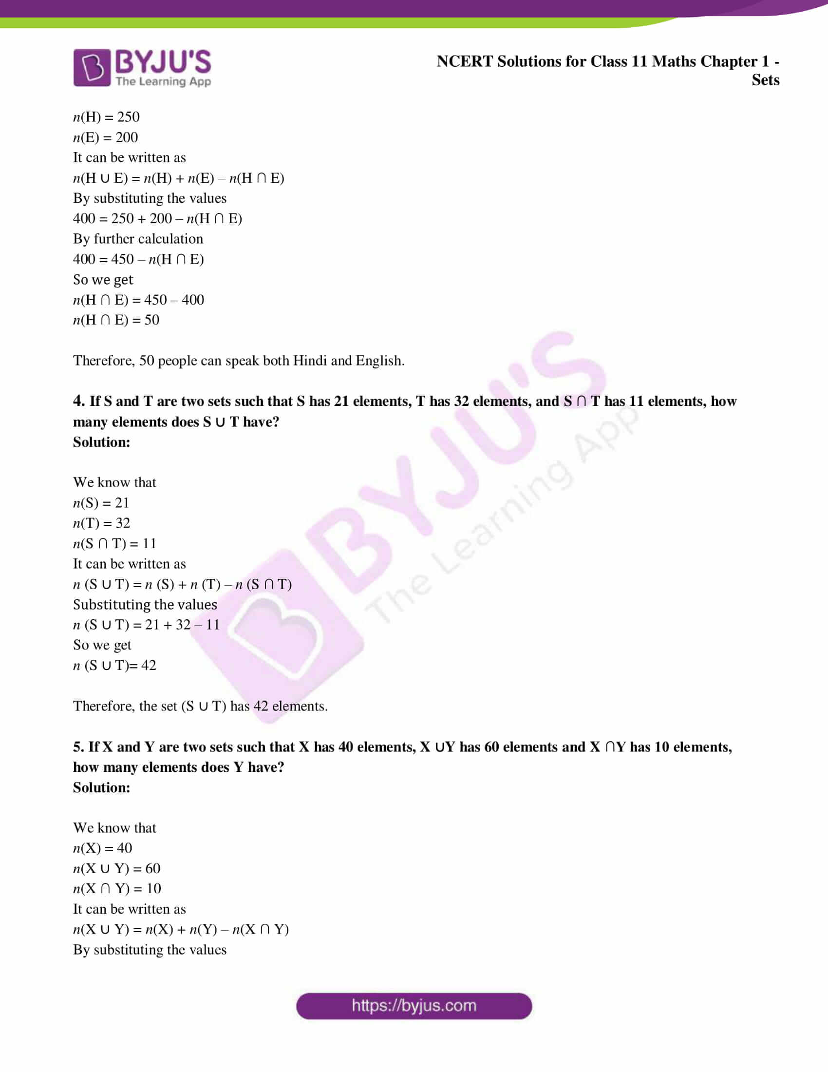 NCERT Solutions Class 11 Maths Chapter 1 Sets - Free PDF Download