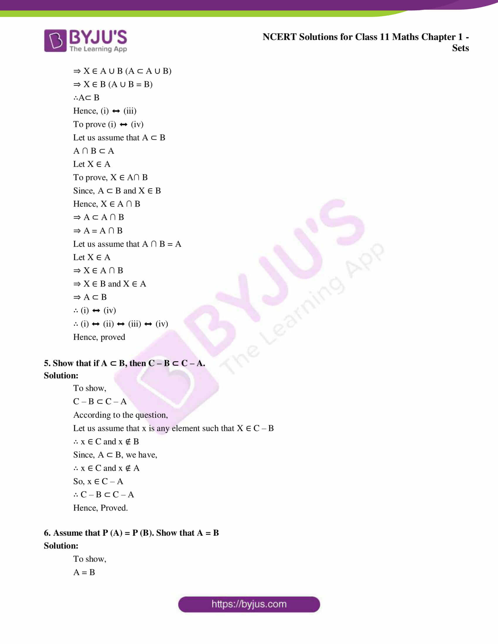 NCERT Solutions Class 11 Maths Chapter 1 Sets - Free PDF Download