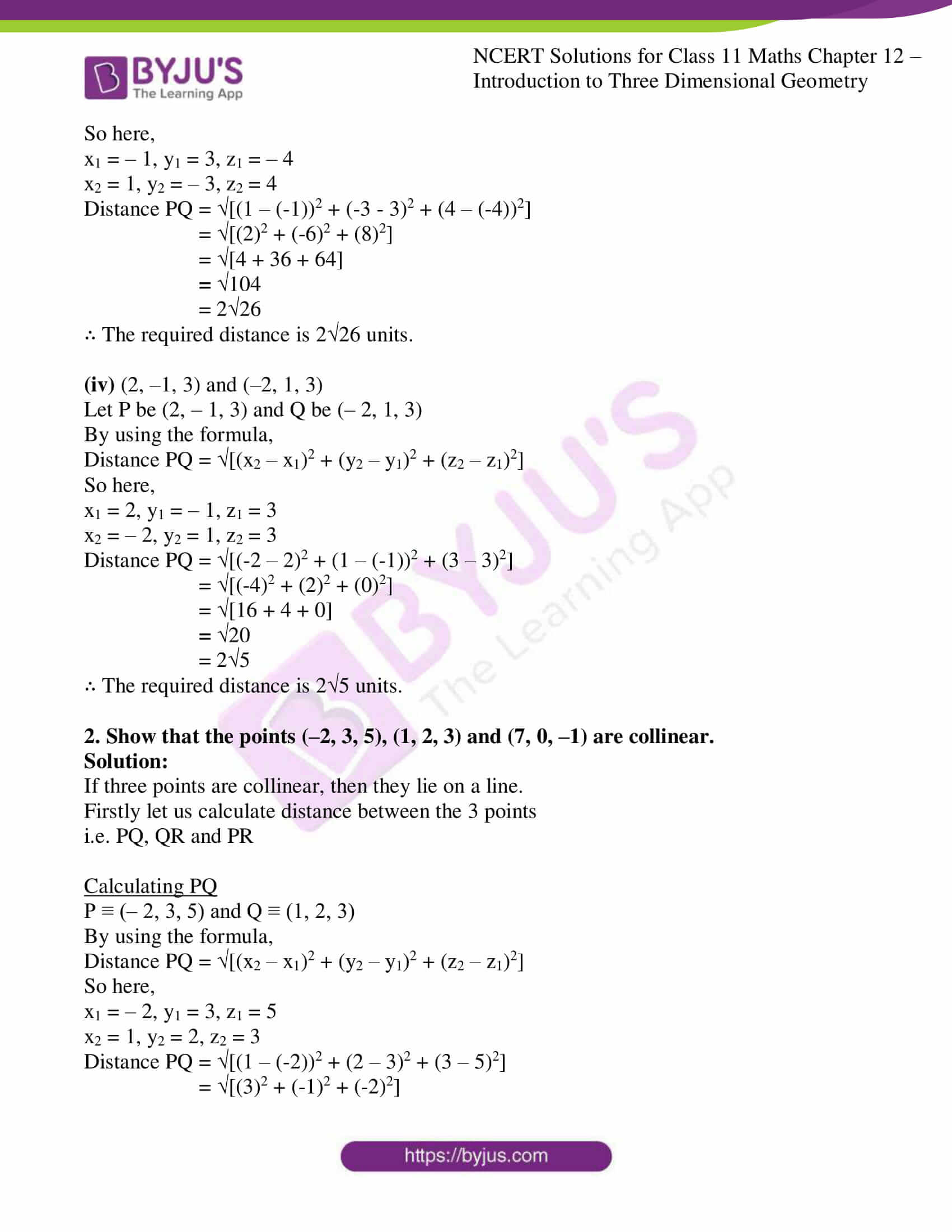 NCERT Solutions Class 11 Maths Chapter 12 Introduction to 3D Geometry ...