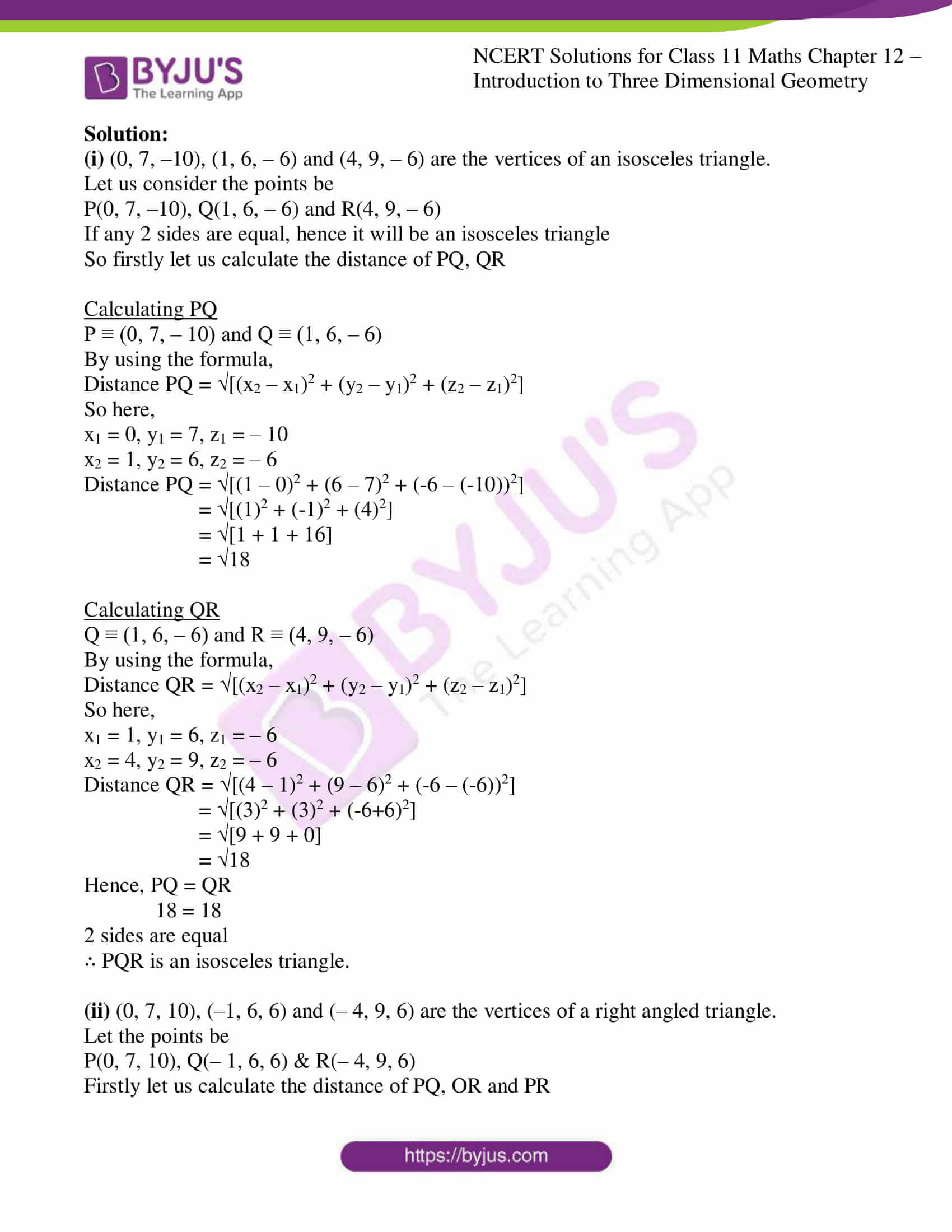 NCERT Solutions Class 11 Maths Chapter 12 Introduction to 3D Geometry ...