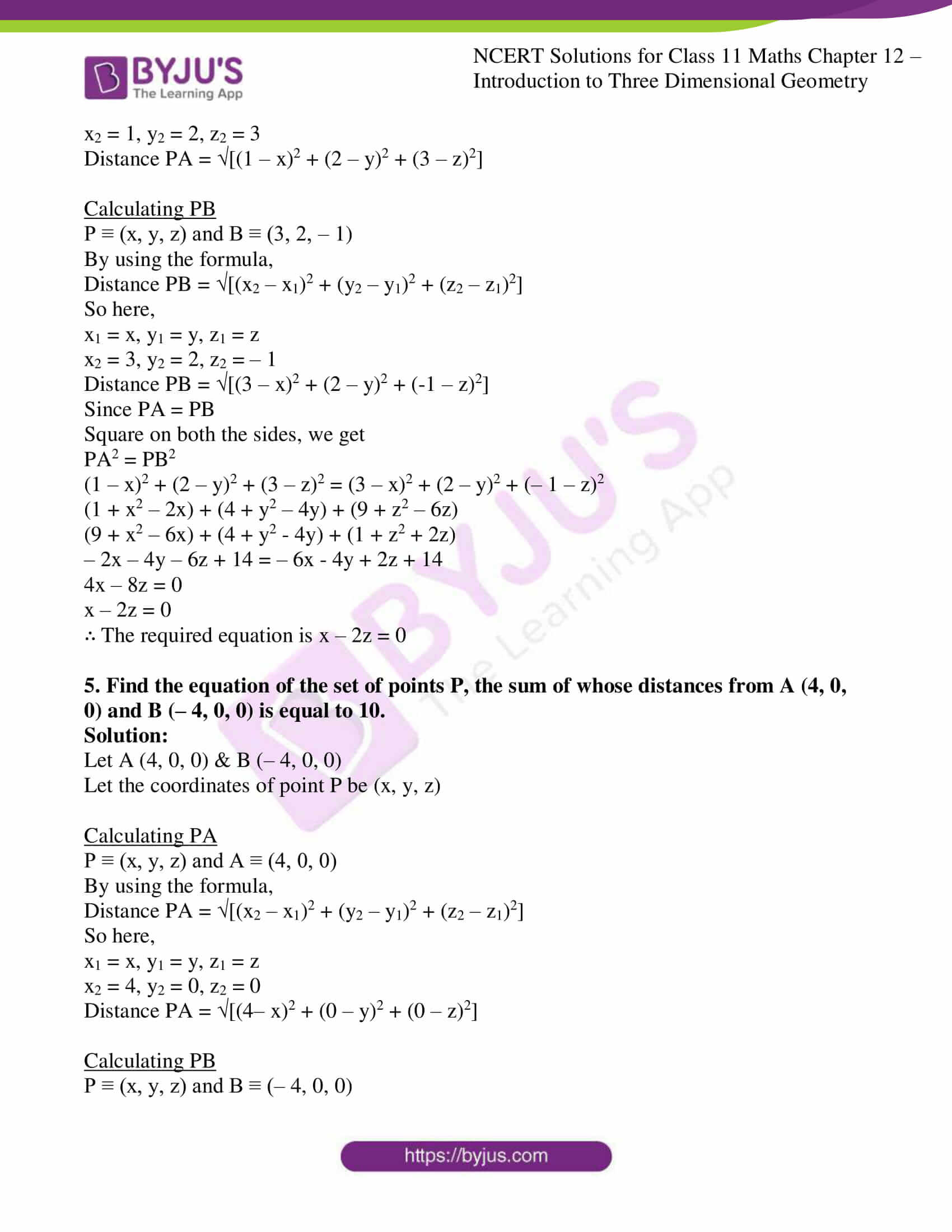 NCERT Solutions Class 11 Maths Chapter 12 Introduction to 3D Geometry ...