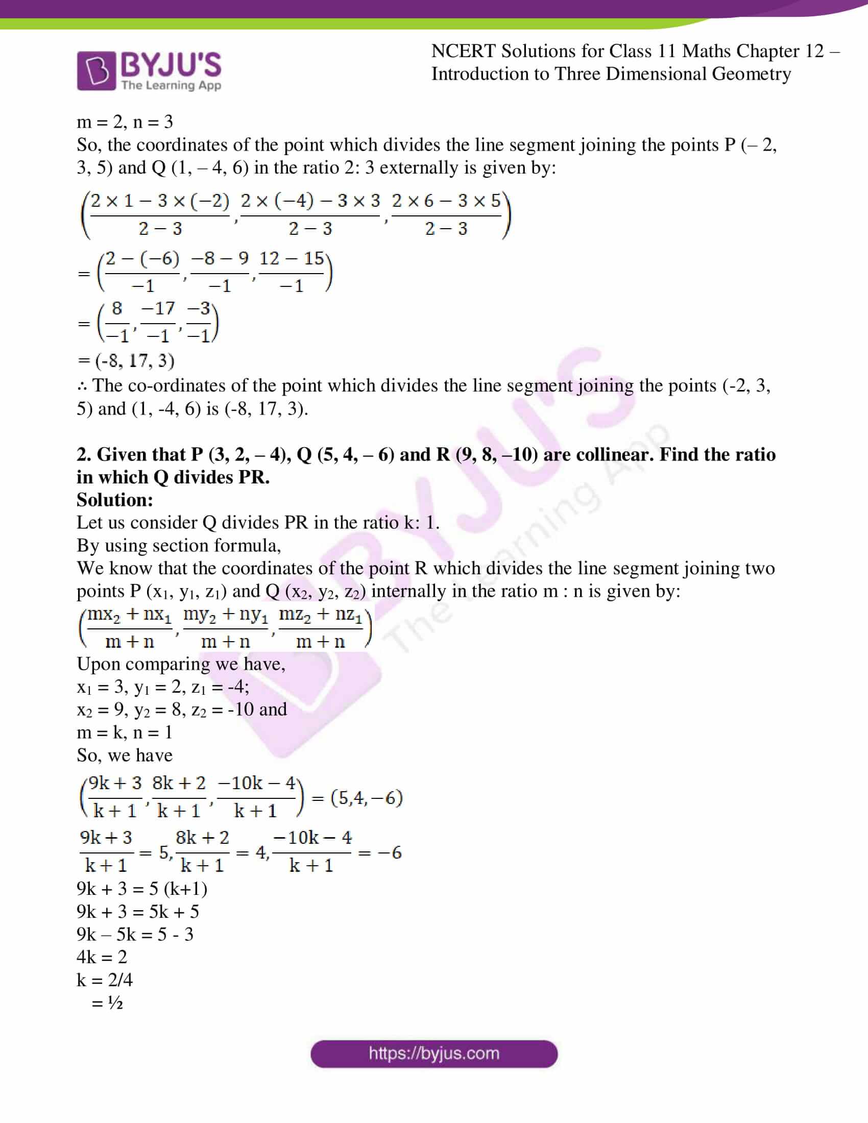 NCERT Solutions Class 11 Maths Chapter 12 Introduction to 3D Geometry ...
