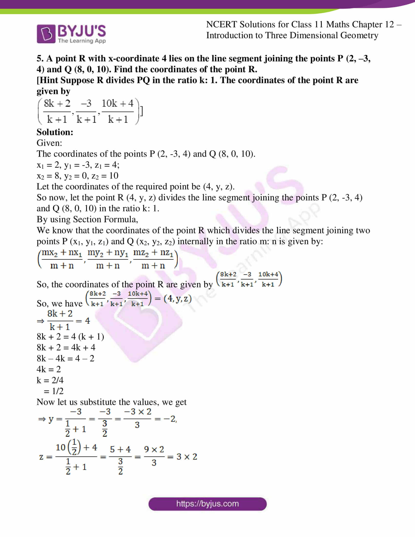 NCERT Solutions Class 11 Maths Chapter 12 Introduction to 3D Geometry - Click Here To Download