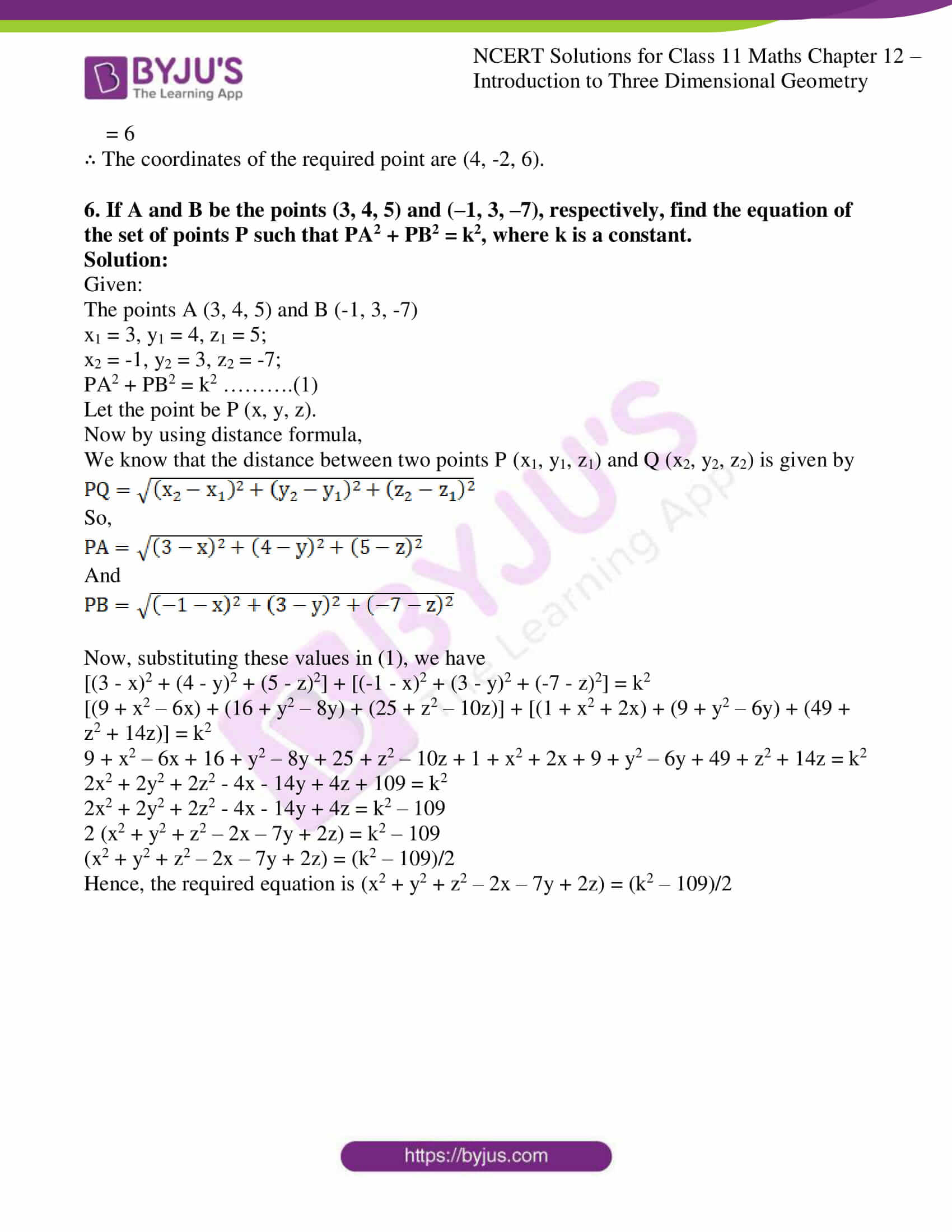 NCERT Solutions Class 11 Maths Chapter 12 Introduction to 3D Geometry ...