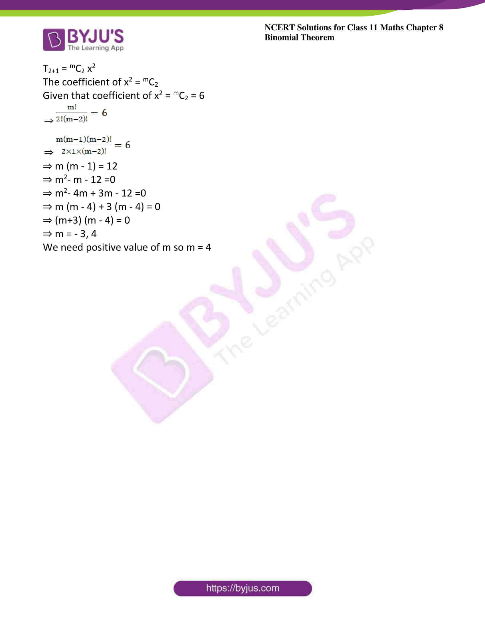 NCERT Solutions Class 11 Maths Chapter 8 Binomial Theorem - Free Download