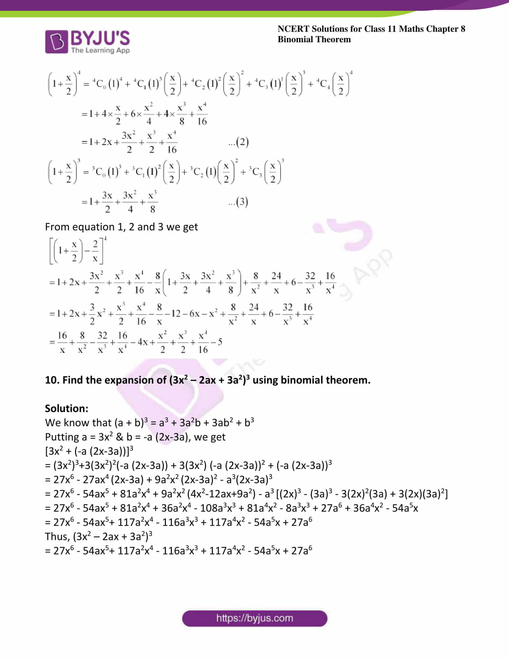 NCERT Solutions Class 11 Maths Chapter 8 Binomial Theorem - Free Download