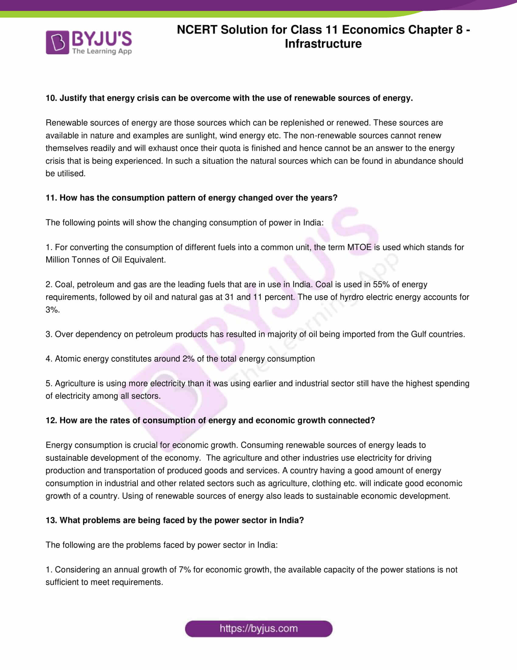 NCERT Solution For Class 11 Economics Chapter 8 Infrastructure Download ...