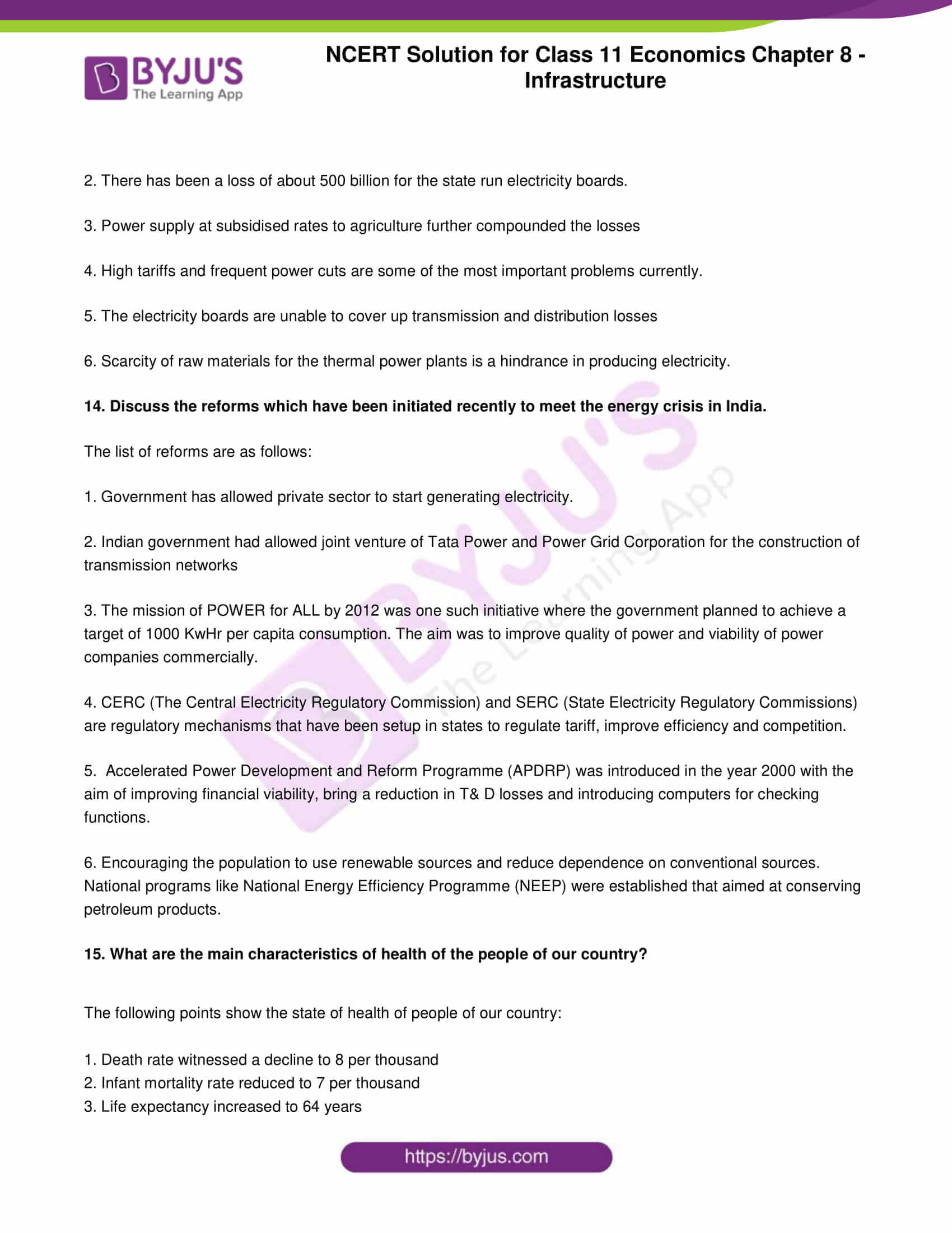 NCERT Solution For Class 11 Economics Chapter 8 Infrastructure Download ...