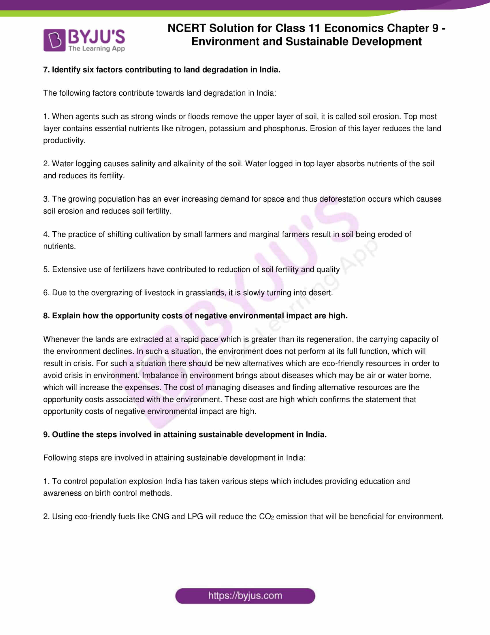 NCERT Solution For Class 11 Economics Chapter 9 Environment And ...