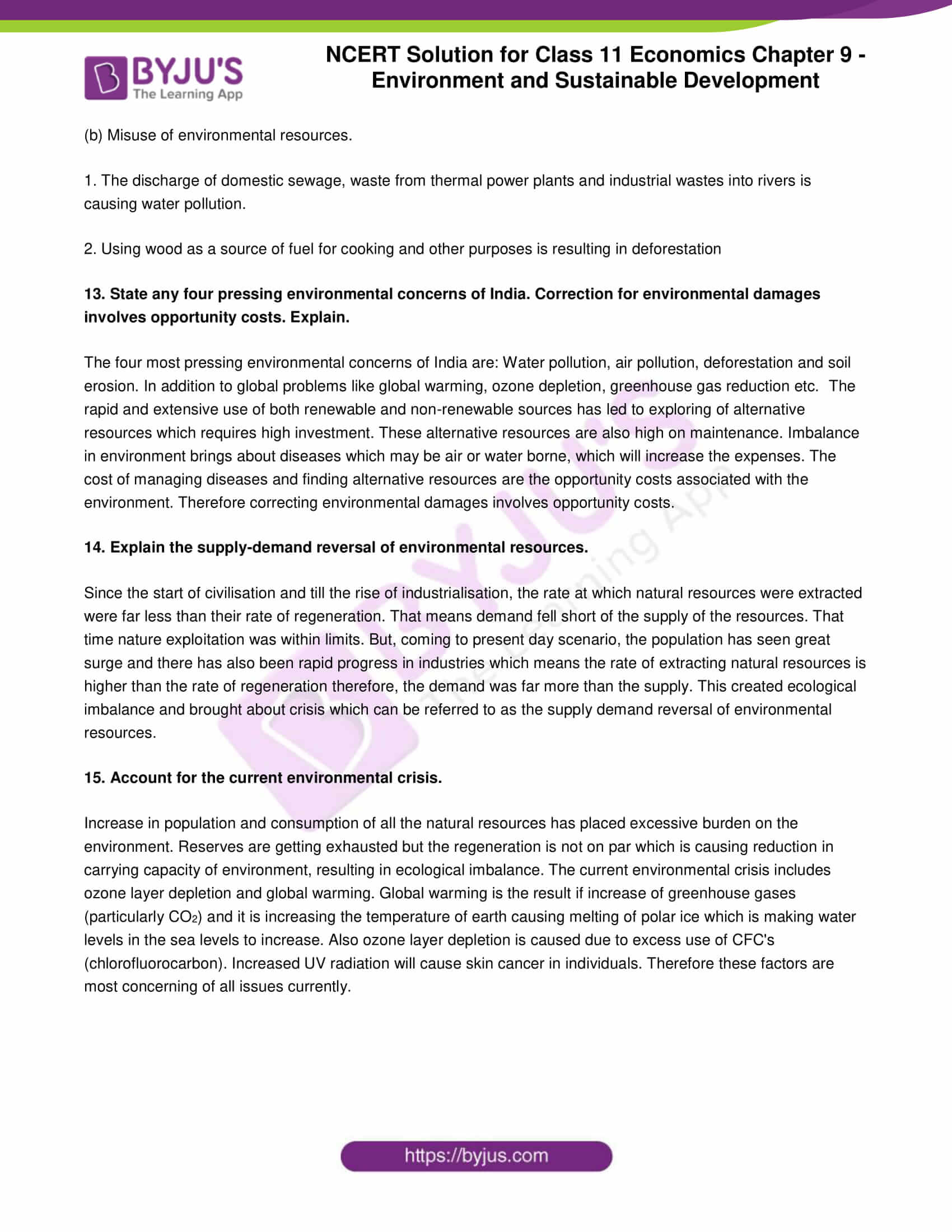NCERT Solution For Class 11 Economics Chapter 9 Environment And ...