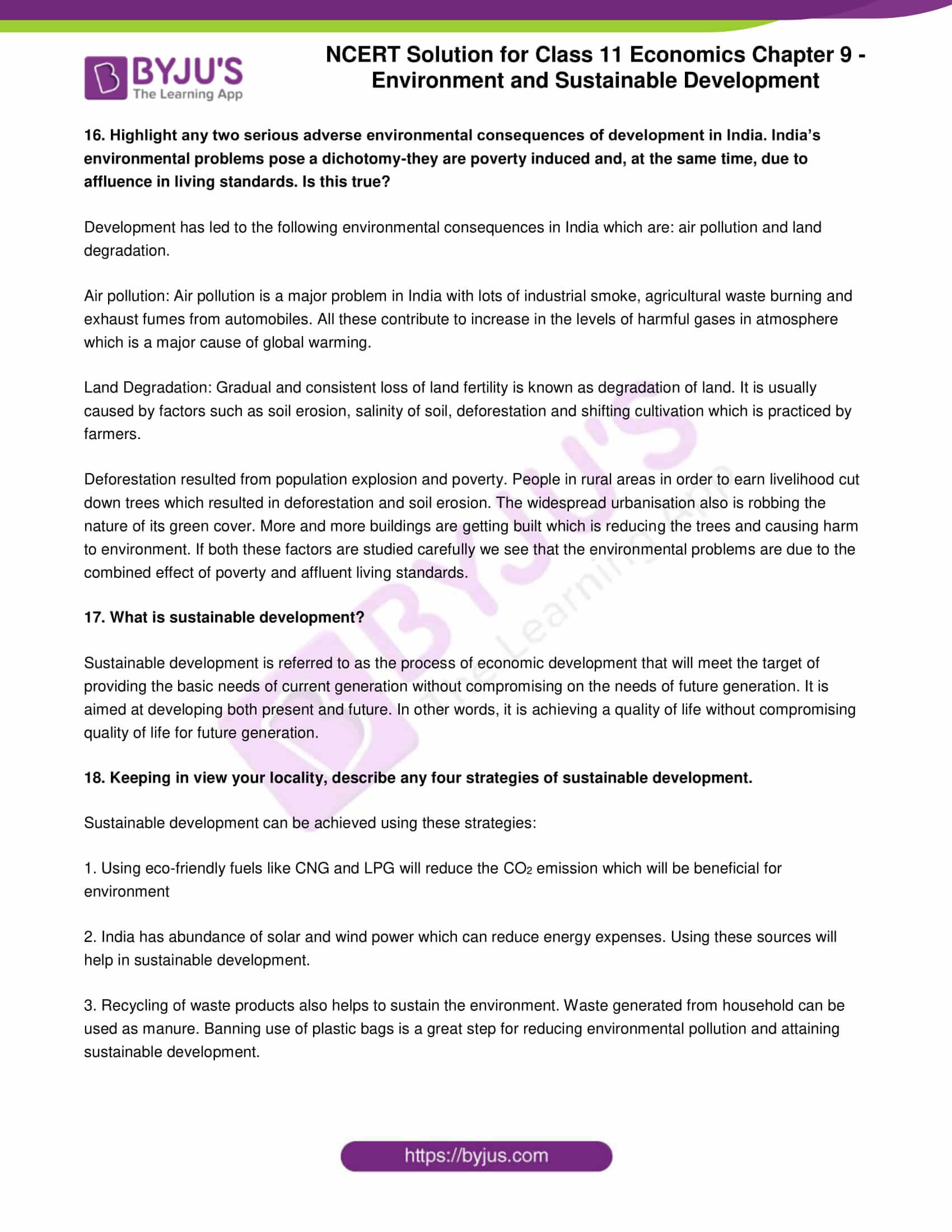 NCERT Solution For Class 11 Economics Chapter 9 Environment And ...