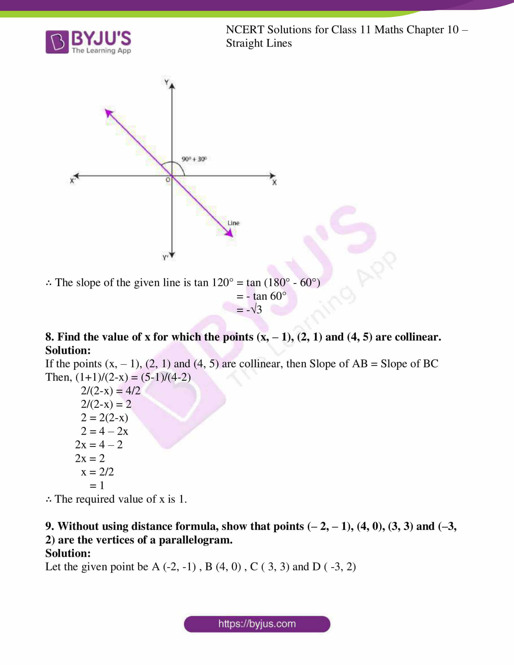 NCERT Solutions for Class 11 Maths Chapter 10 Straight Lines