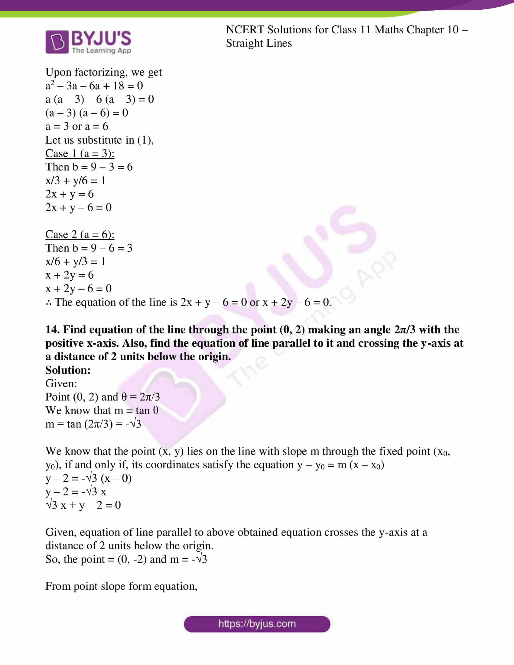 NCERT Solutions for Class 11 Maths Chapter 10 Straight Lines