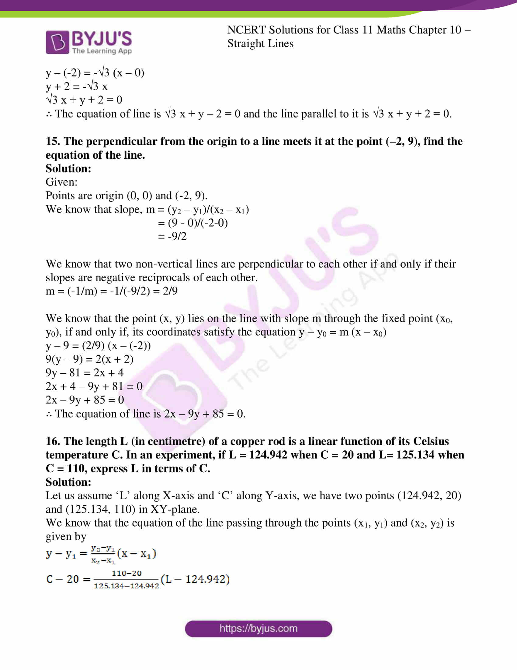 NCERT Solutions for Class 11 Maths Exercise 10.2 Chapter 10 Straight Lines