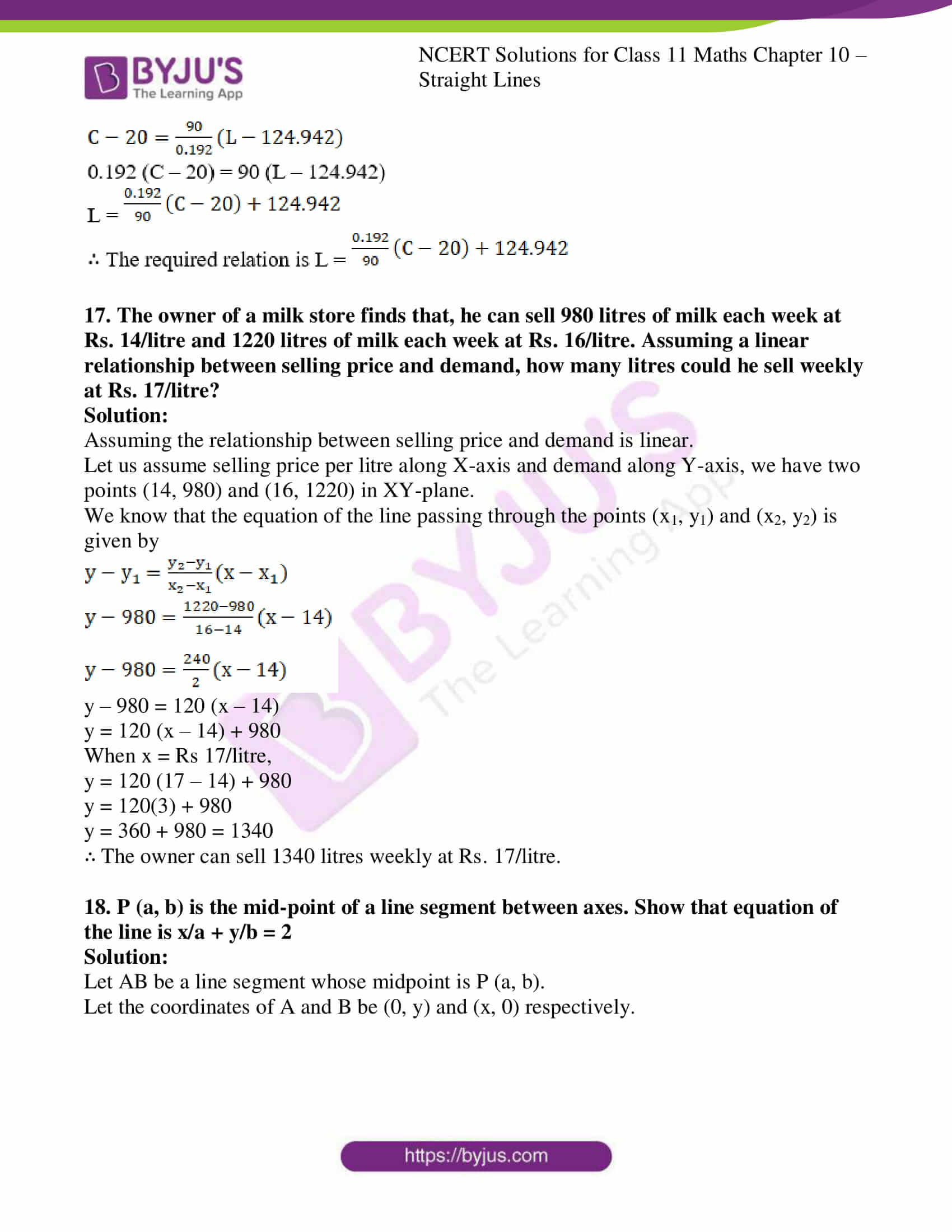NCERT Solutions for Class 11 Maths Chapter 10 Straight Lines
