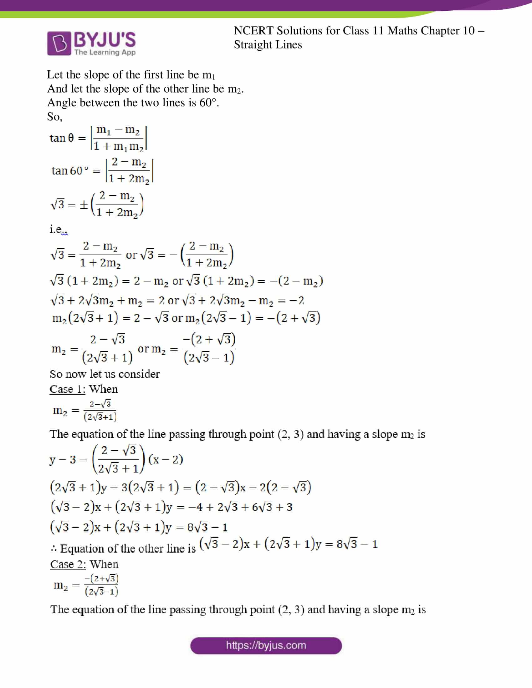 NCERT Solutions for Class 11 Maths Chapter 10 Straight Lines