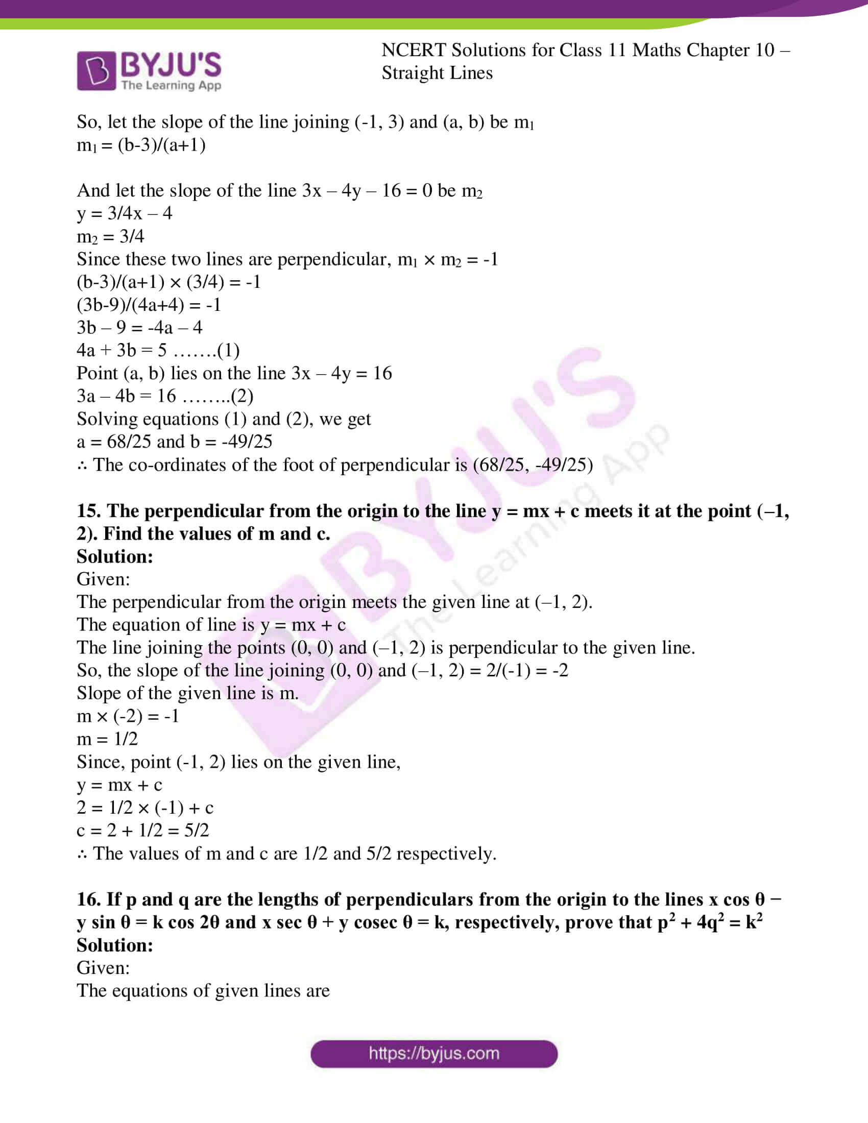 NCERT Solutions for Class 11 Maths Chapter 10 Straight Lines