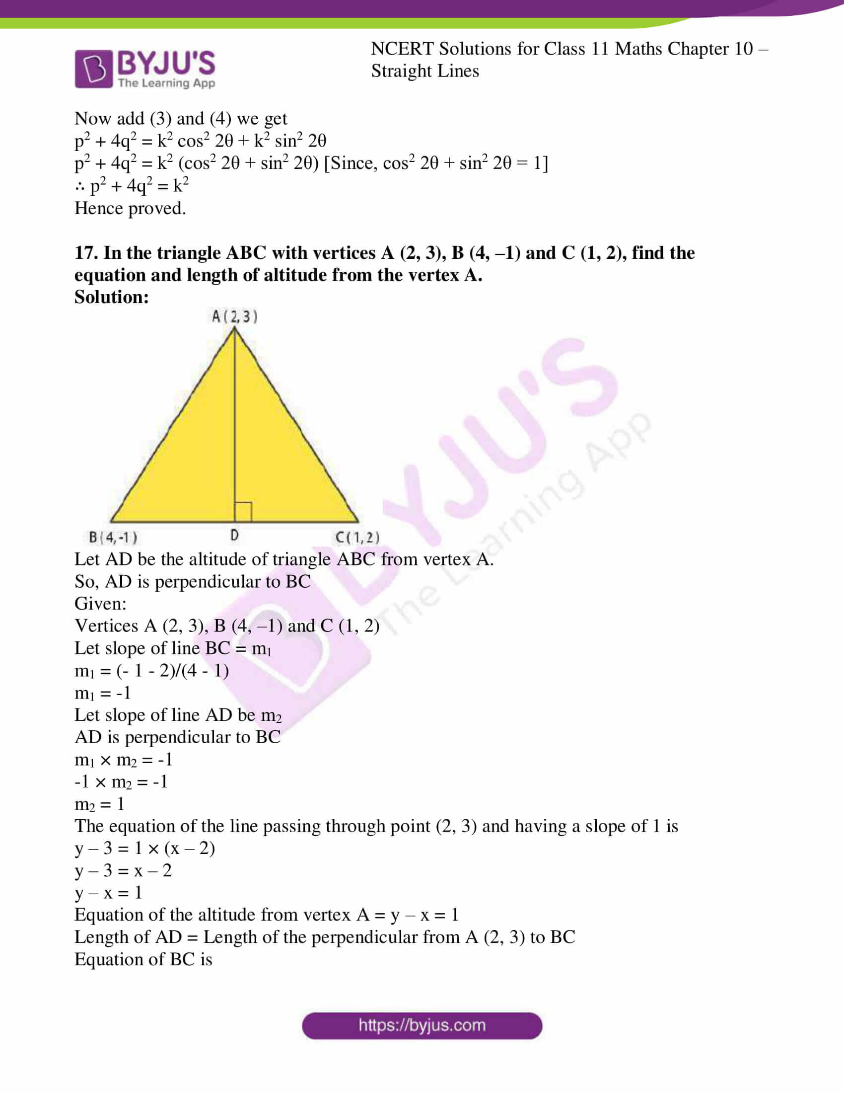 NCERT Solutions for Class 11 Maths Chapter 10 Straight Lines
