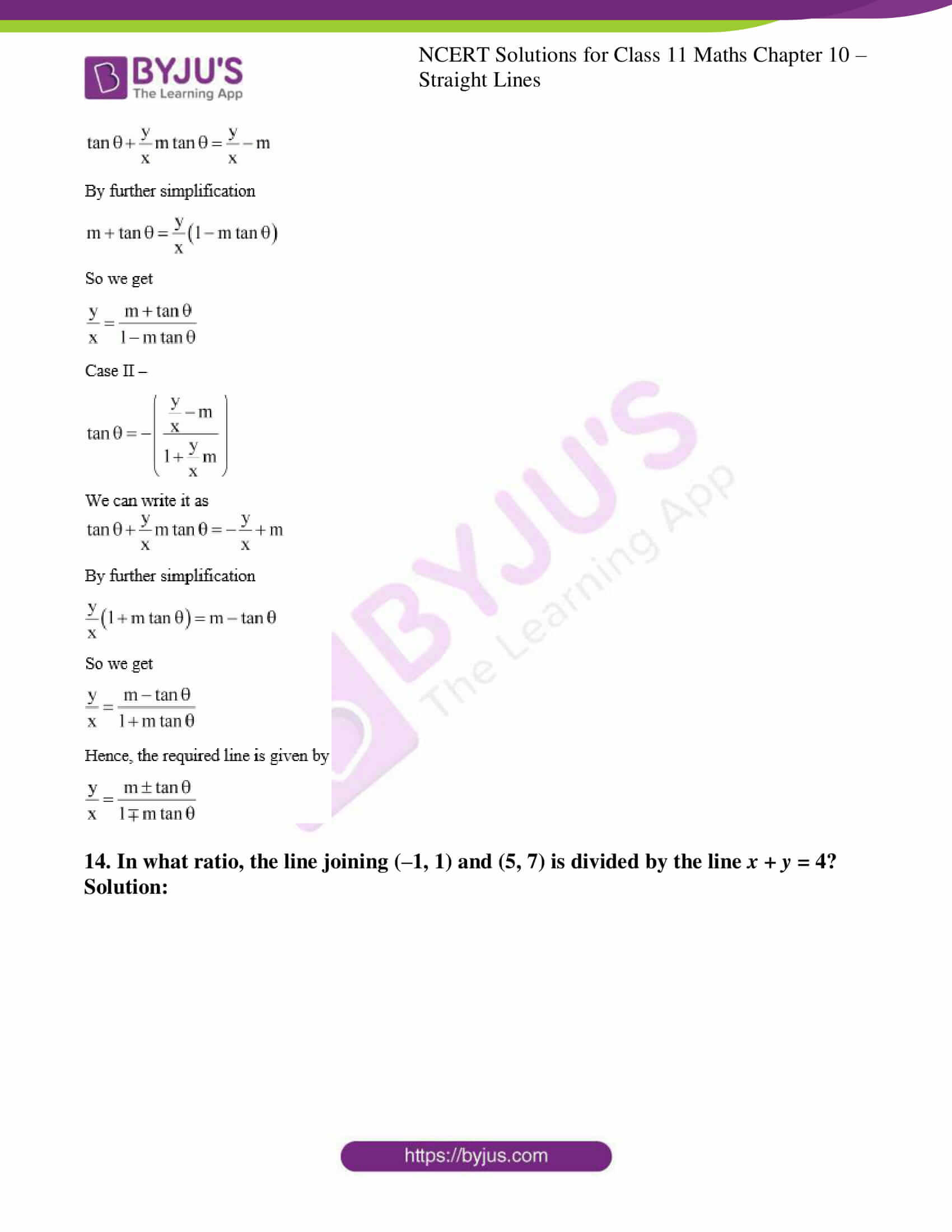 NCERT Solutions for Class 11 Maths Miscellaneous Exercise Chapter 10 Straight Lines Miscellaneous