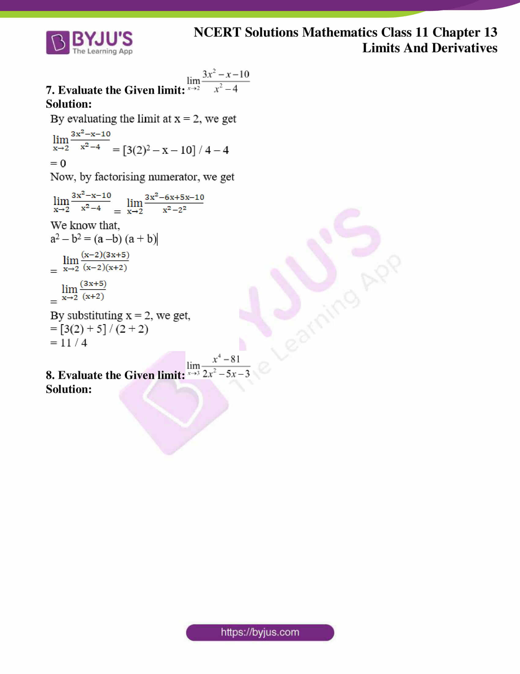 NCERT Solutions Class 11 Maths Chapter 13 Limits and Derivatives