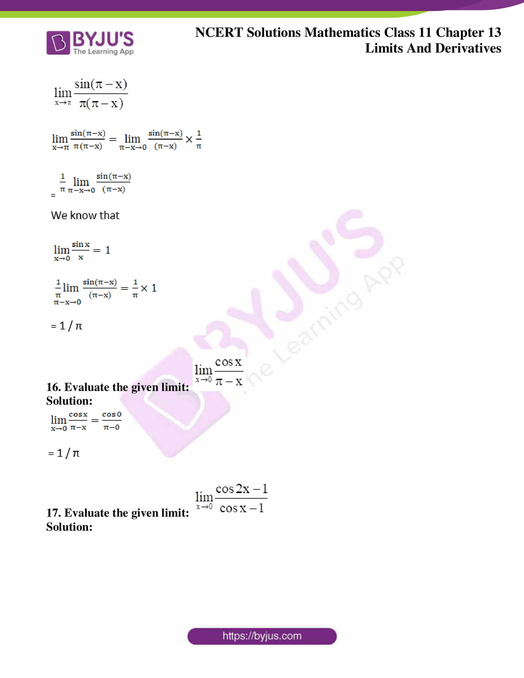 NCERT Solutions Class 11 Maths Chapter 13 Limits and Derivatives