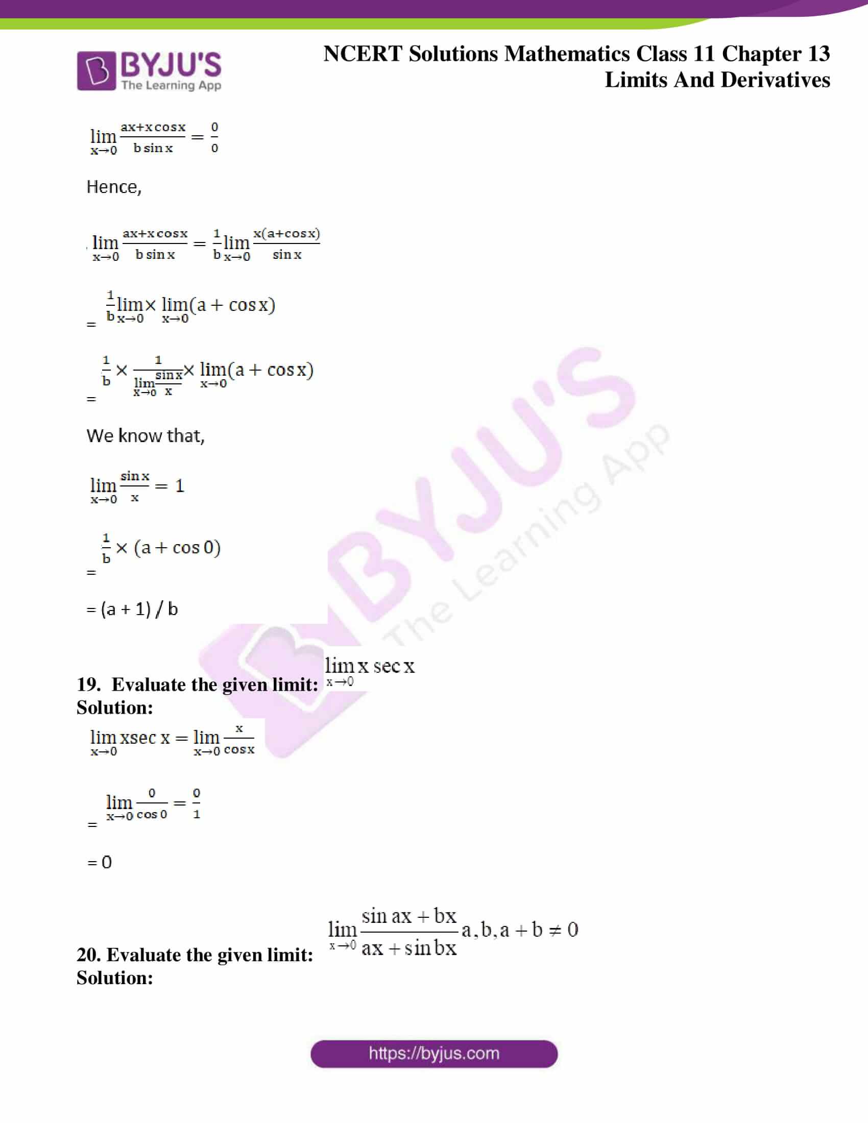 NCERT Solutions Class 11 Maths Chapter 13 Limits and Derivatives