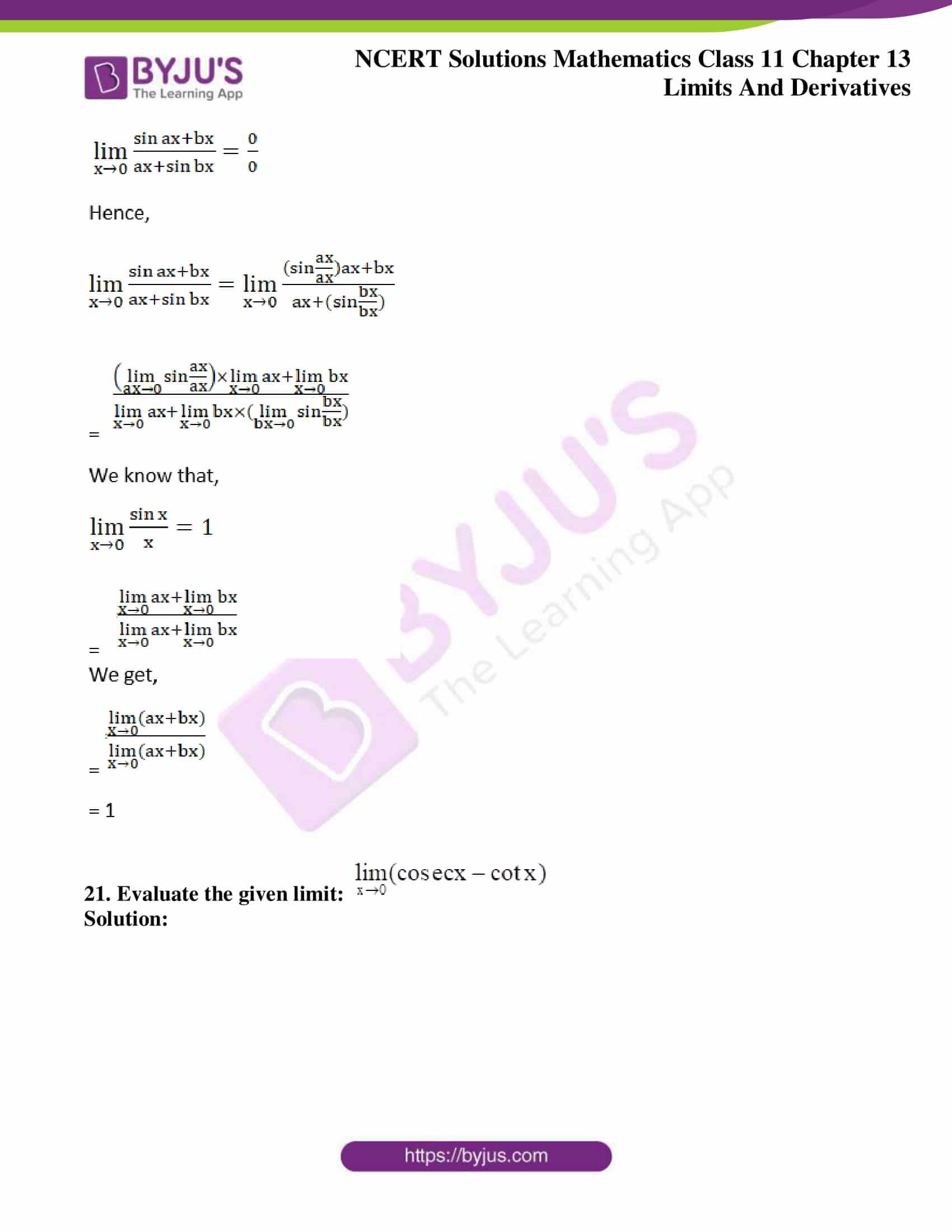NCERT Solutions Class 11 Maths Chapter 13 Limits and Derivatives
