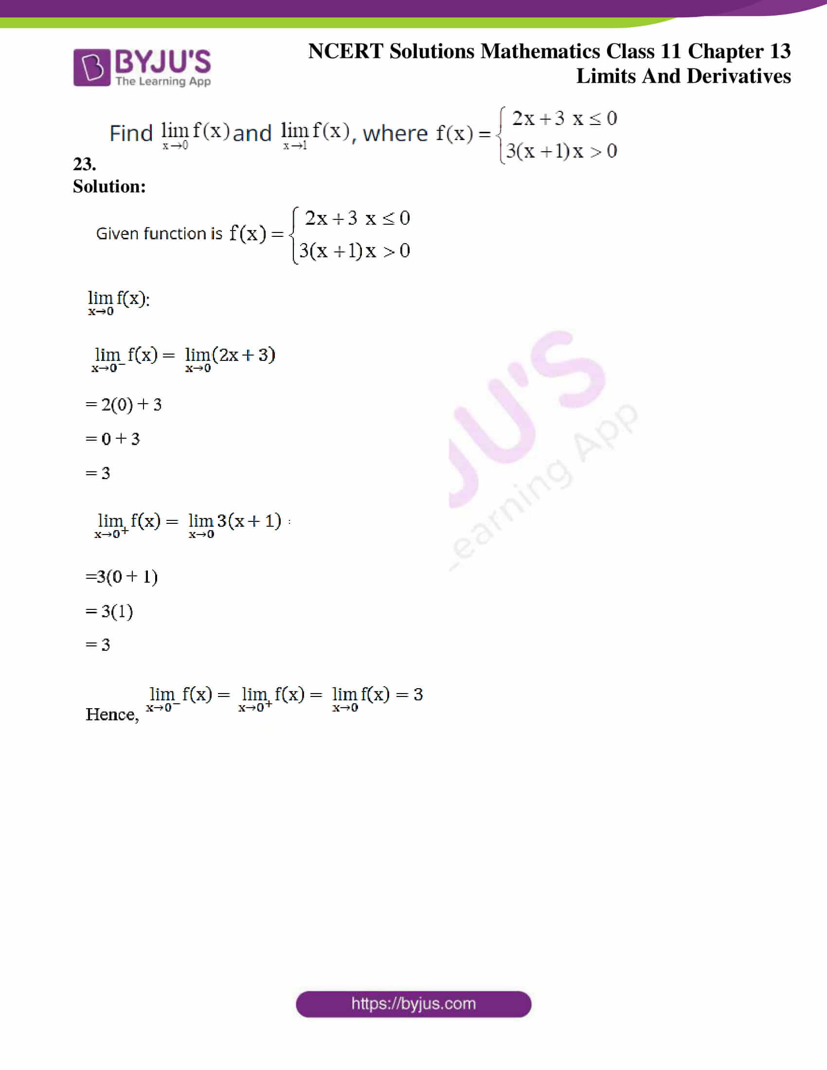 NCERT Solutions Class 11 Maths Chapter 13 Limits and Derivatives