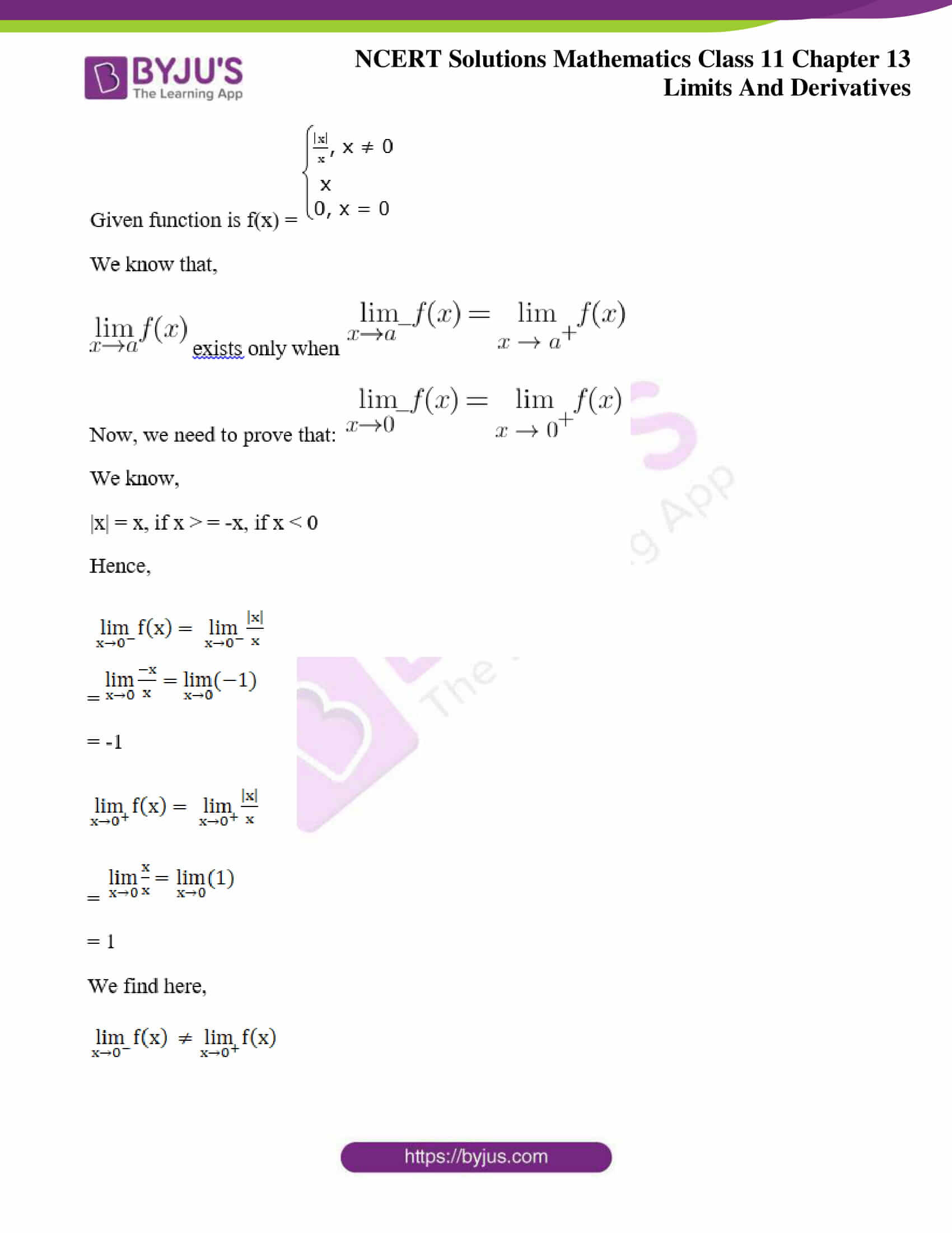NCERT Solutions Class 11 Maths Chapter 13 Limits and Derivatives
