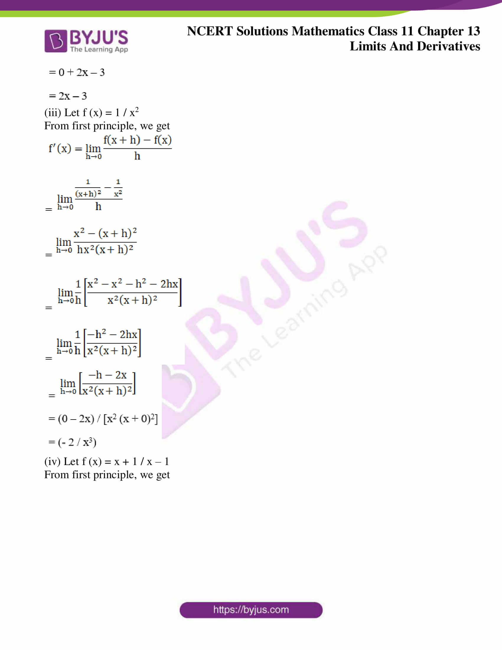 NCERT Solutions Class 11 Maths Chapter 13 Limits and Derivatives