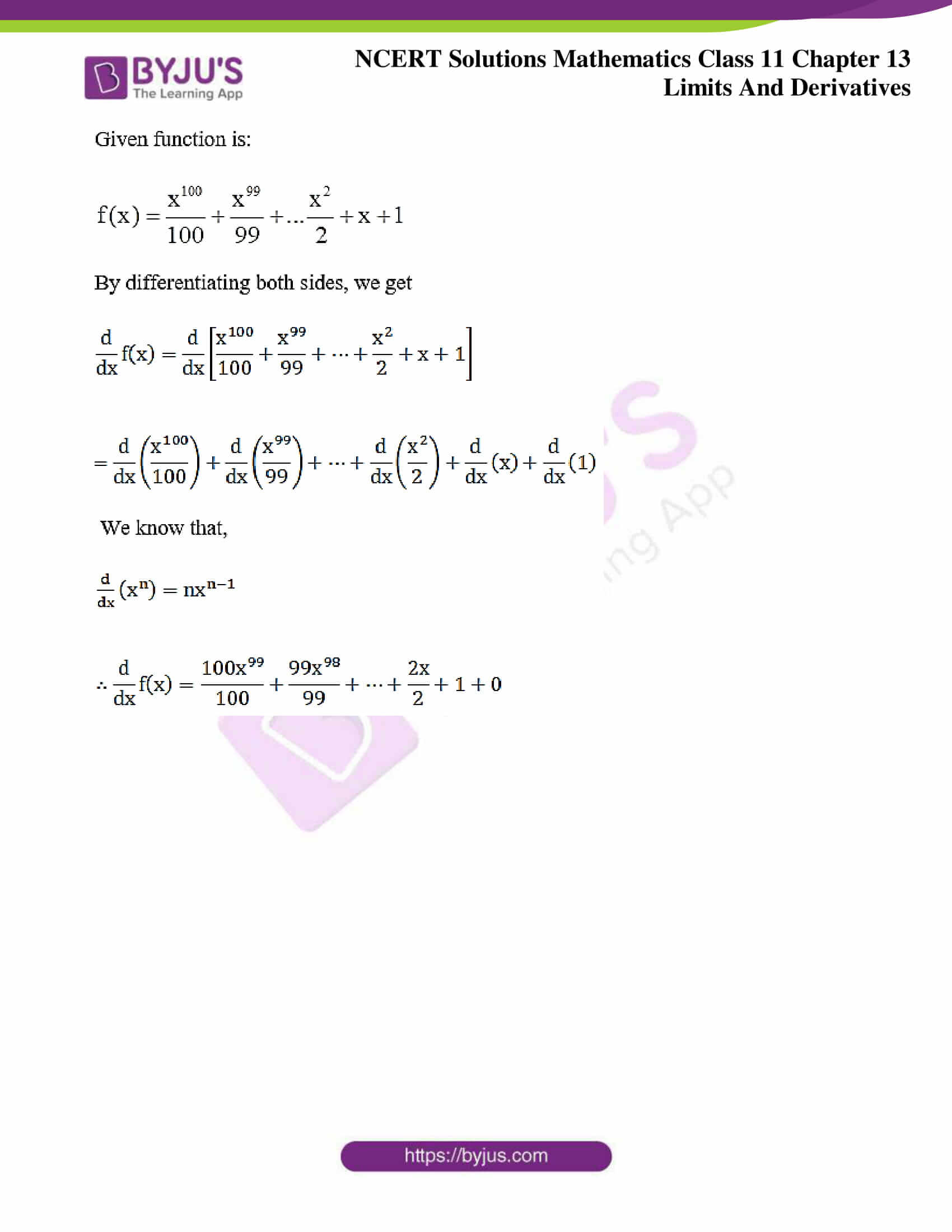 NCERT Solutions Class 11 Maths Chapter 13 Limits and Derivatives