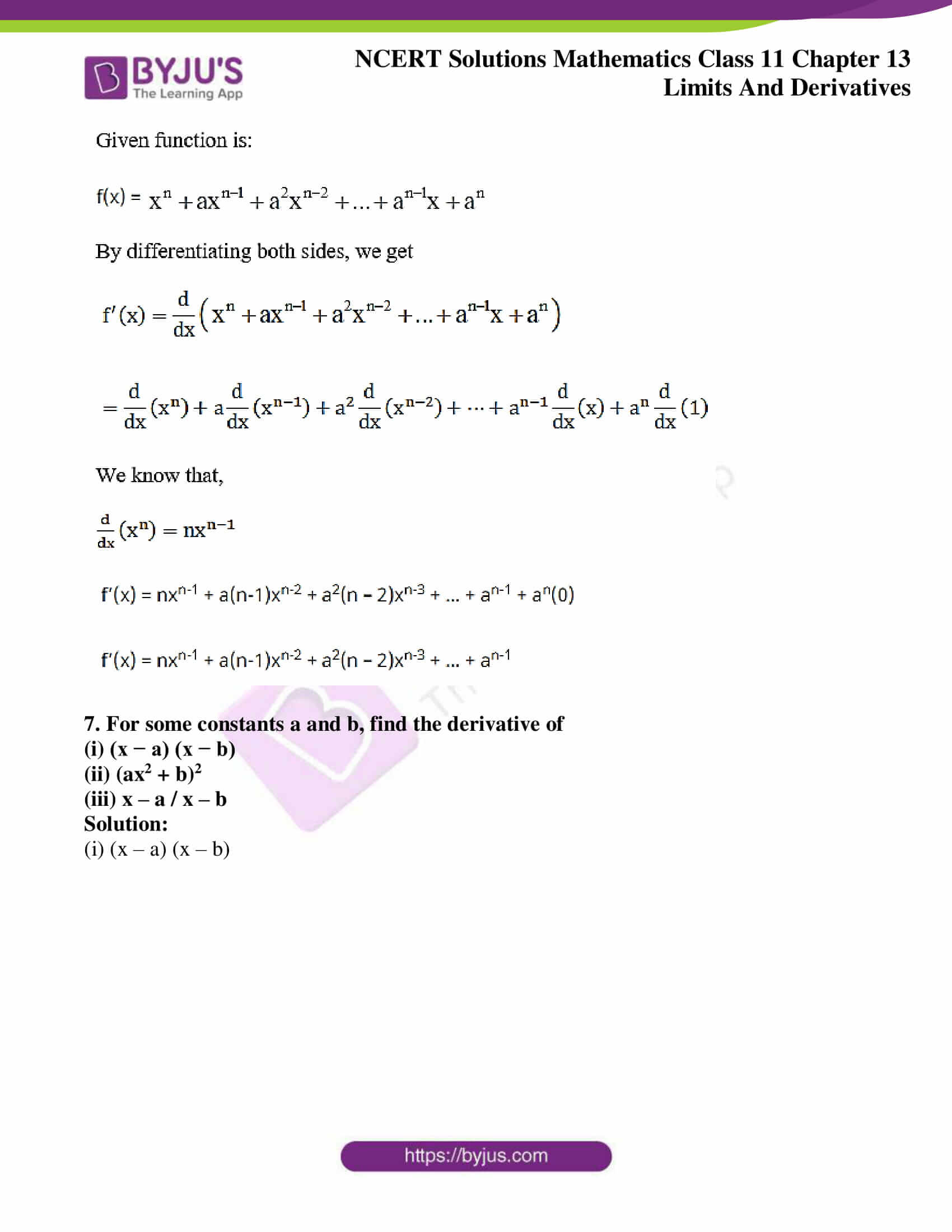NCERT Solutions Class 11 Maths Chapter 13 Limits and Derivatives
