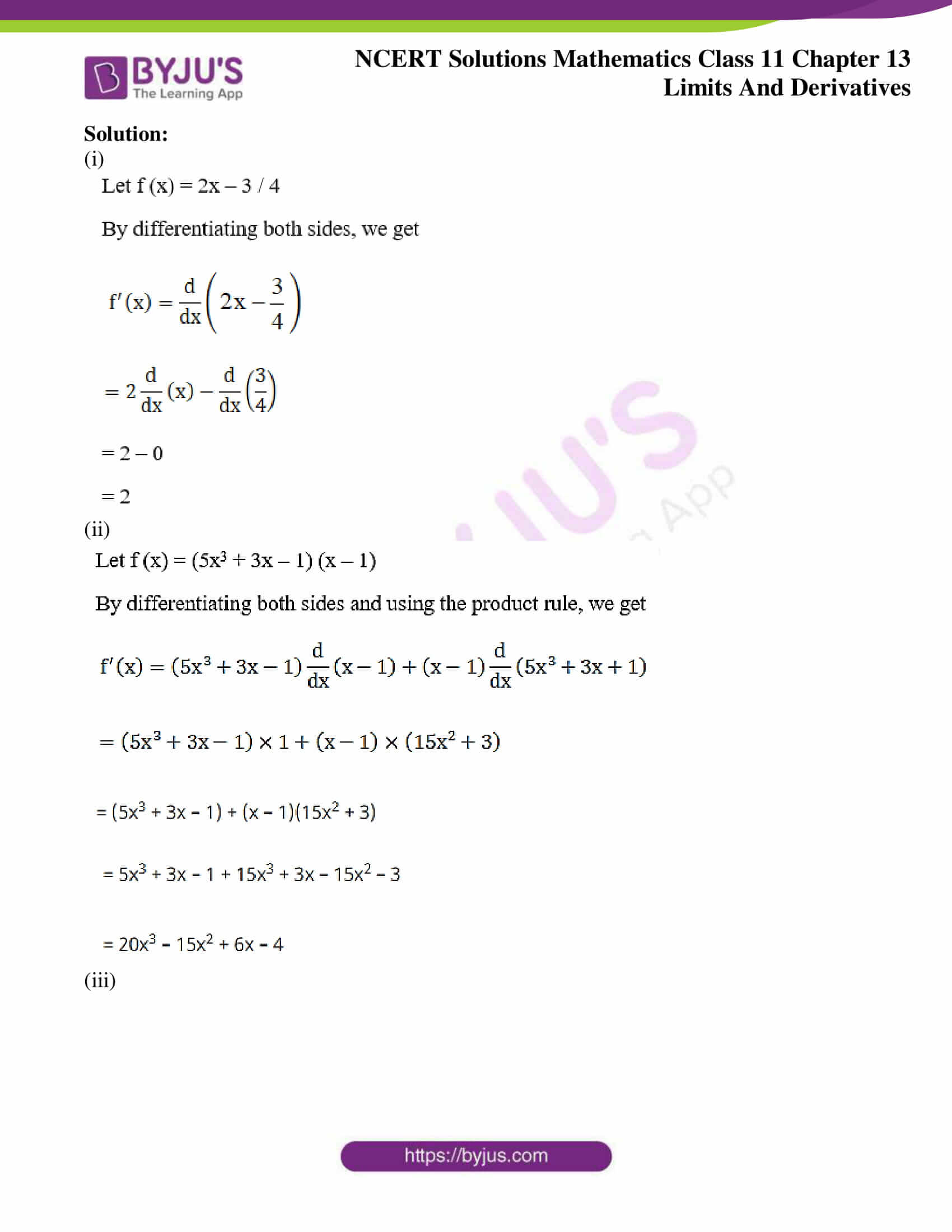 NCERT Solutions Class 11 Maths Chapter 13 Limits and Derivatives
