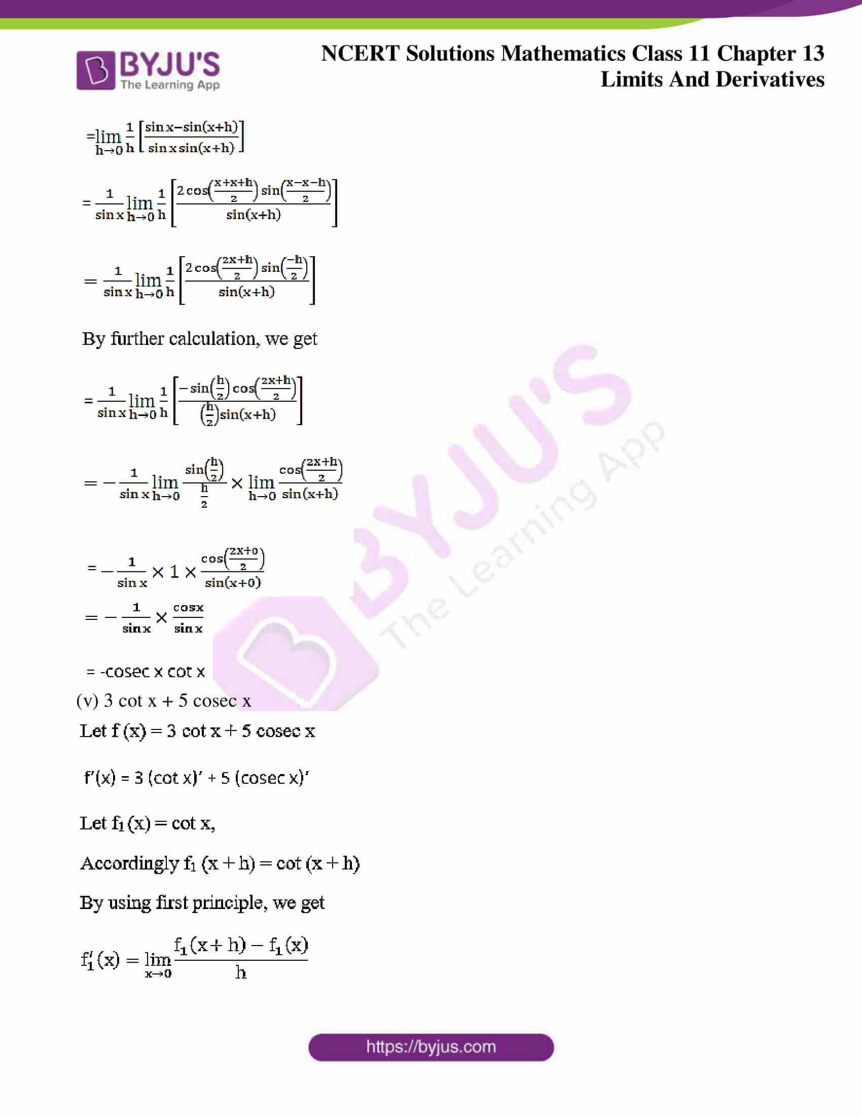 NCERT Solutions Class 11 Maths Chapter 13 Limits and Derivatives