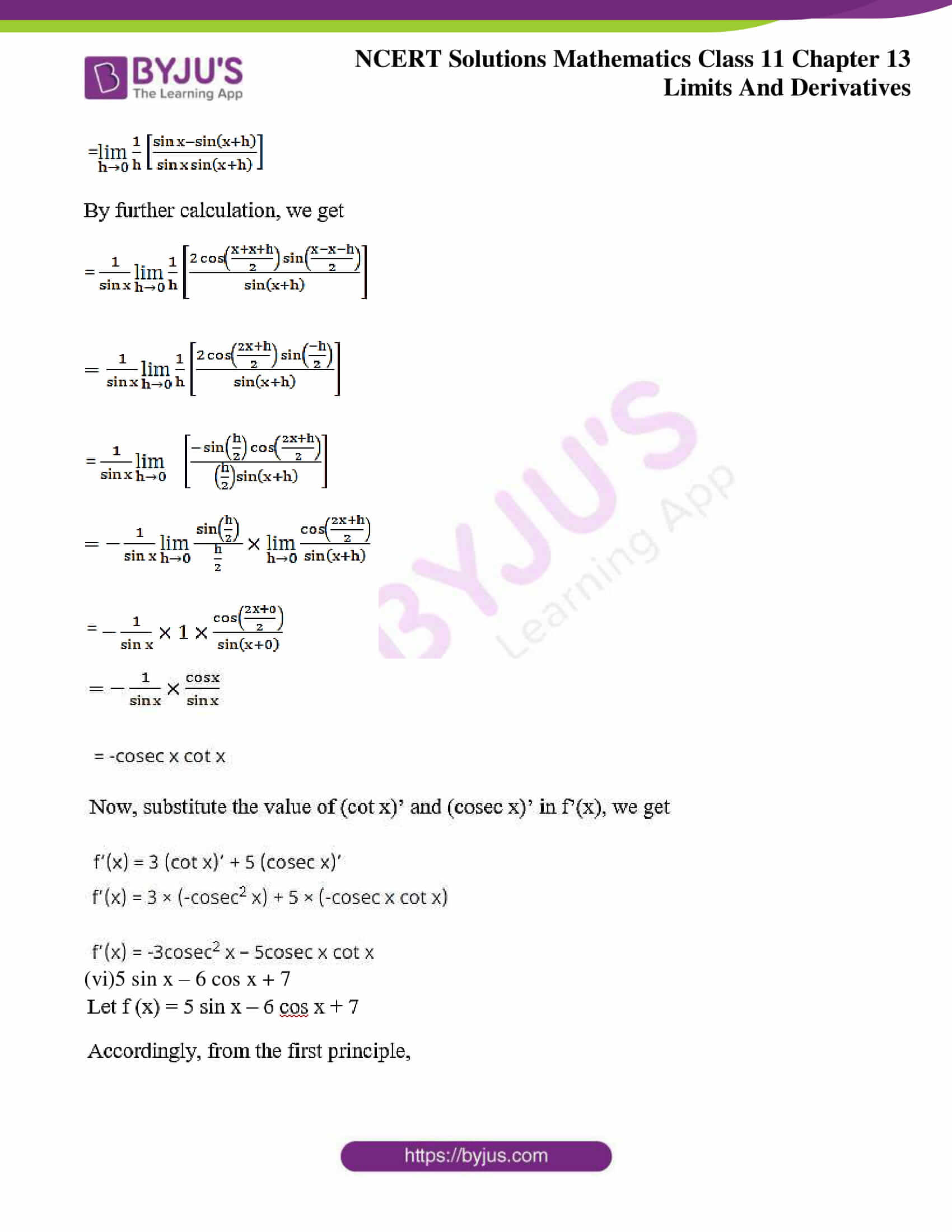 NCERT Solutions Class 11 Maths Chapter 13 Limits and Derivatives