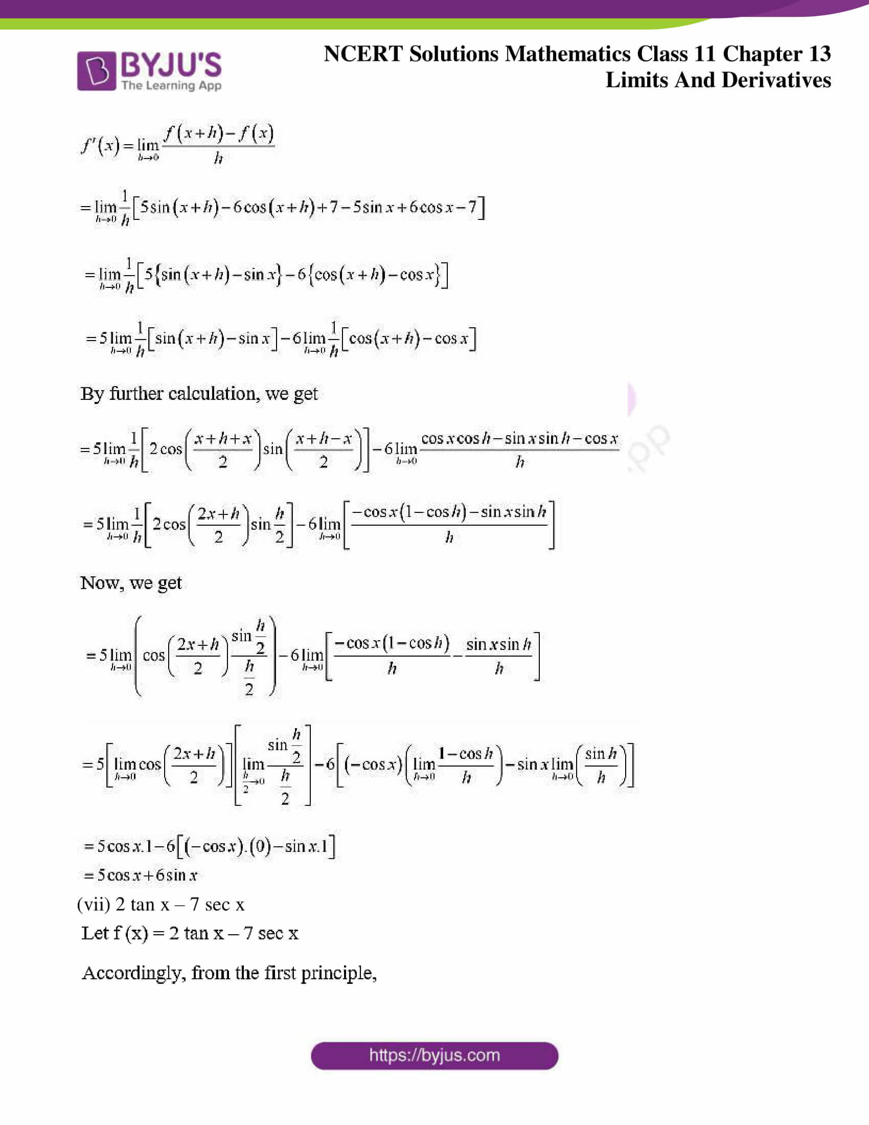 NCERT Solutions Class 11 Maths Chapter 13 Limits and Derivatives