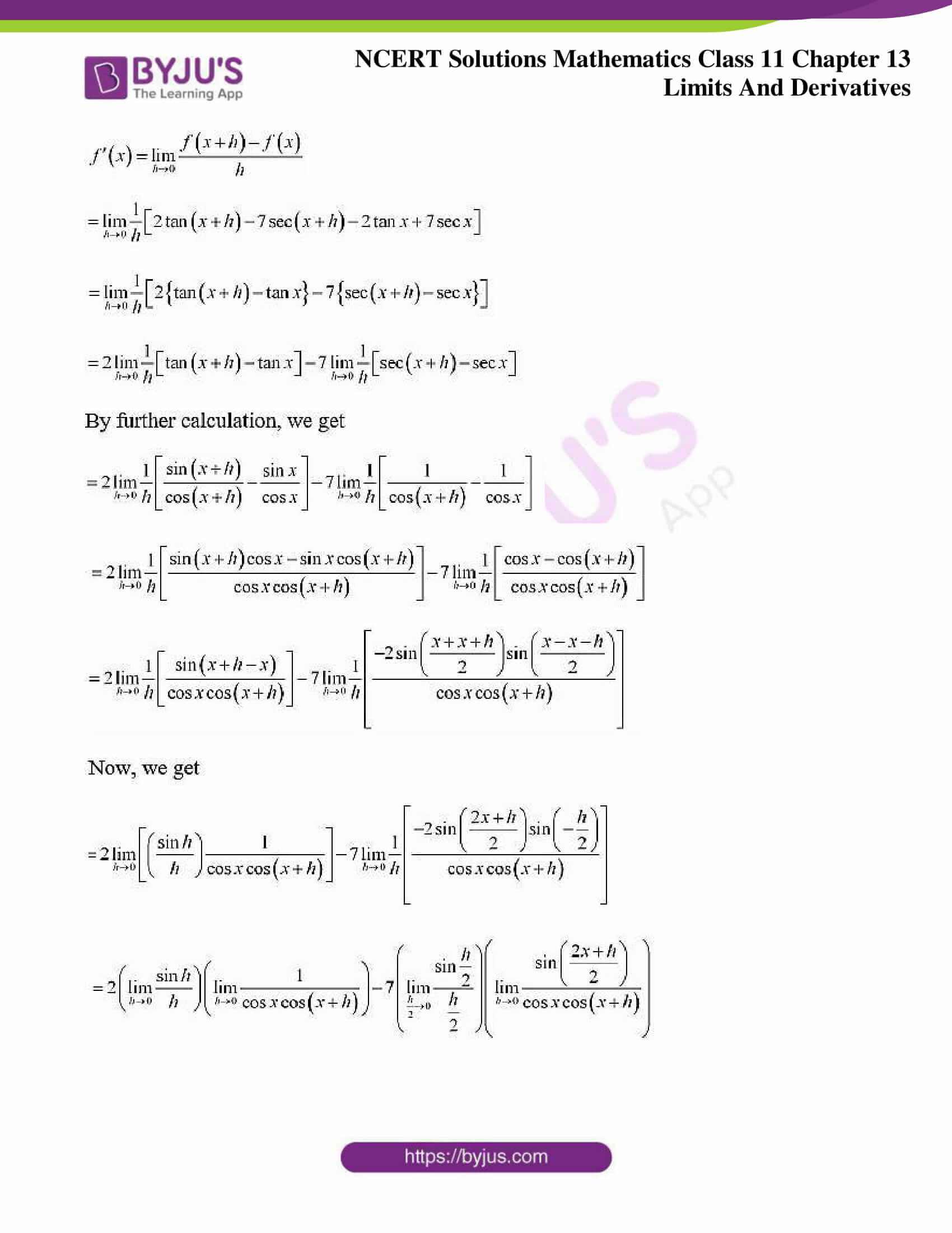 NCERT Solutions Class 11 Maths Chapter 13 Limits and Derivatives