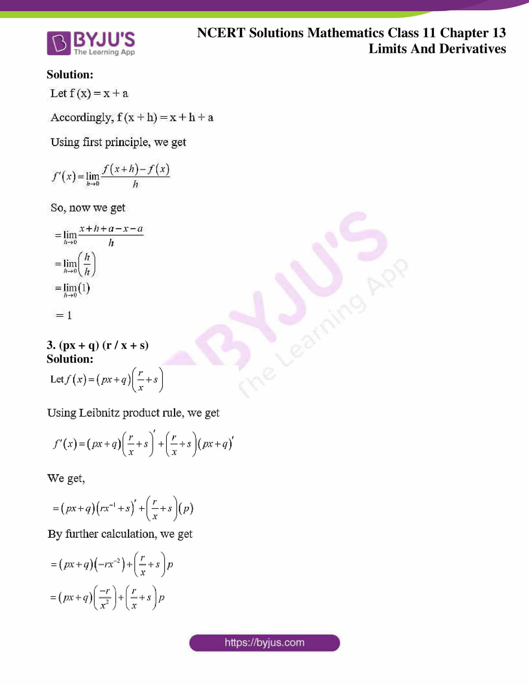 NCERT Solutions Class 11 Maths Chapter 13 Limits and Derivatives