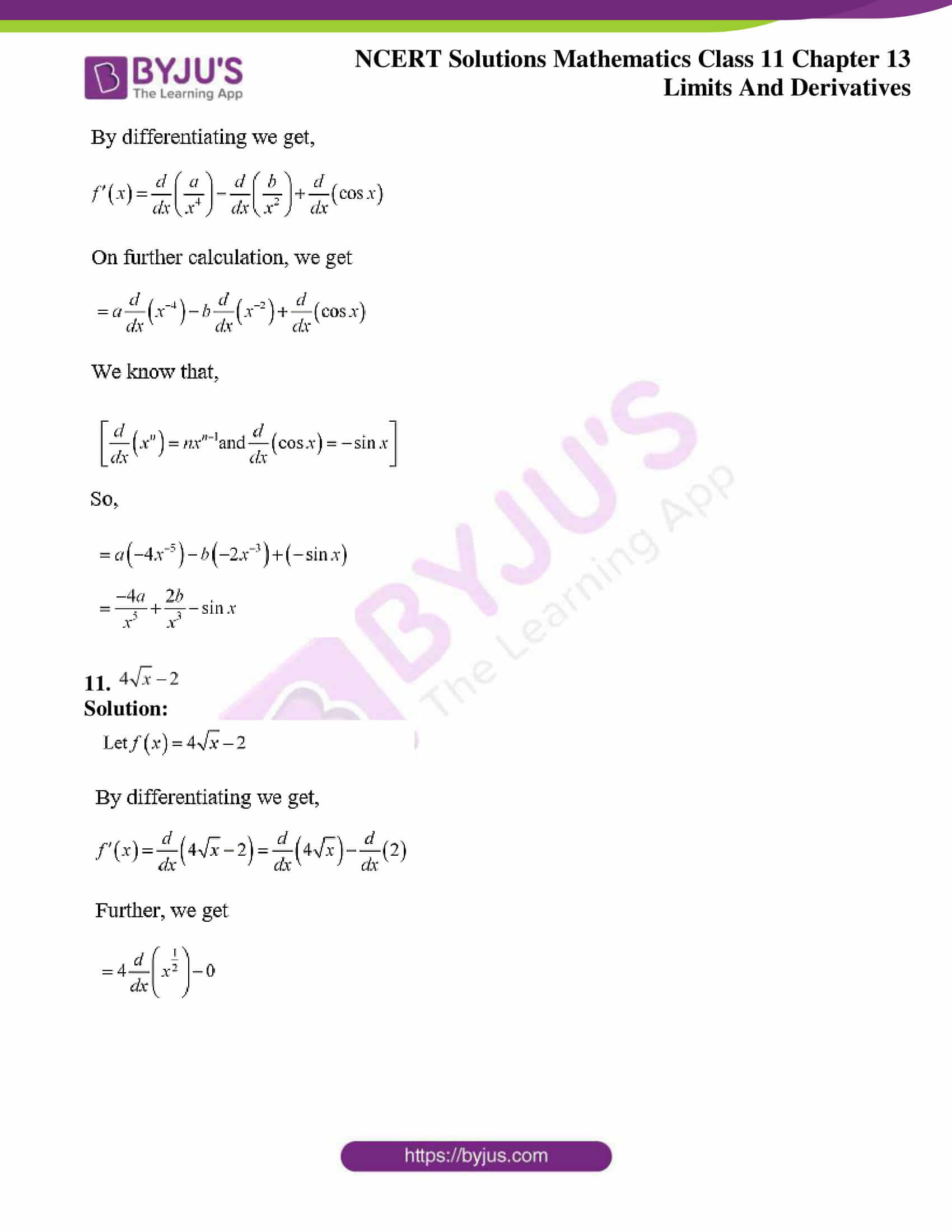 NCERT Solutions Class 11 Maths Chapter 13 Limits and Derivatives