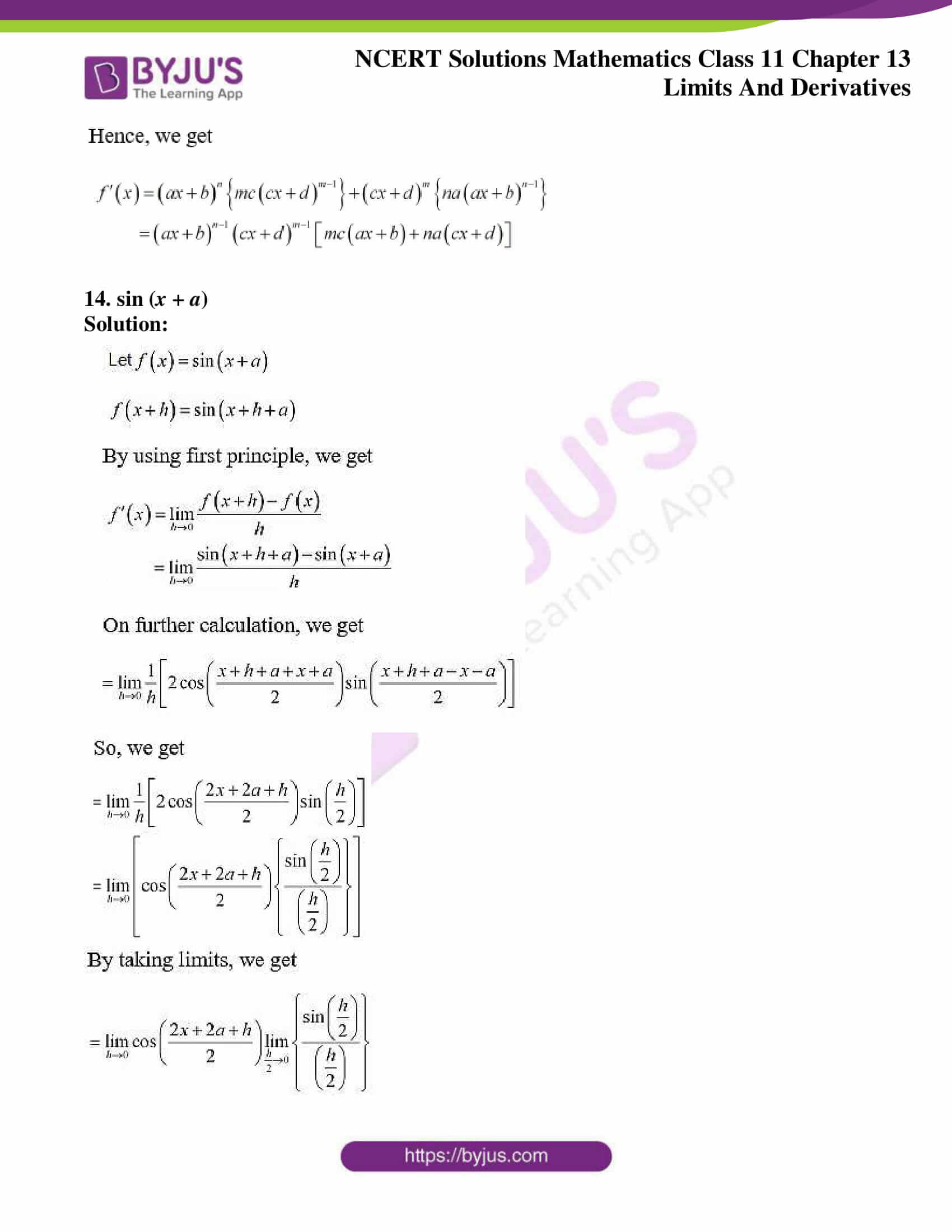 NCERT Solutions Class 11 Maths Chapter 13 Limits and Derivatives