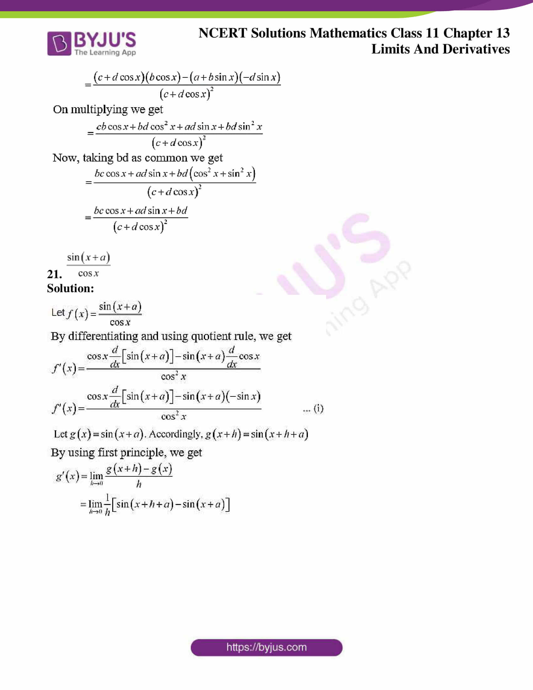 NCERT Solutions Class 11 Maths Chapter 13 Limits and Derivatives