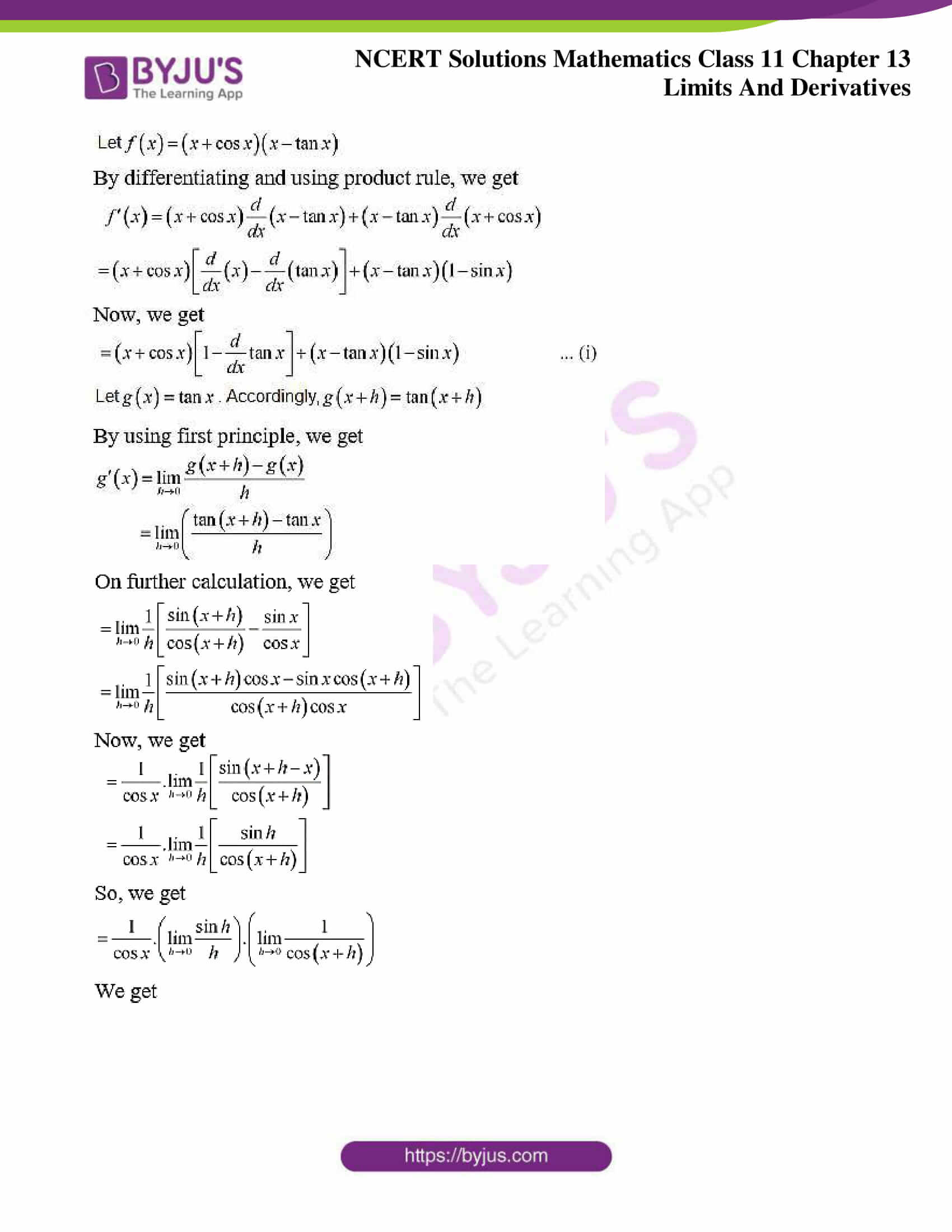 NCERT Solutions Class 11 Maths Chapter 13 Limits and Derivatives