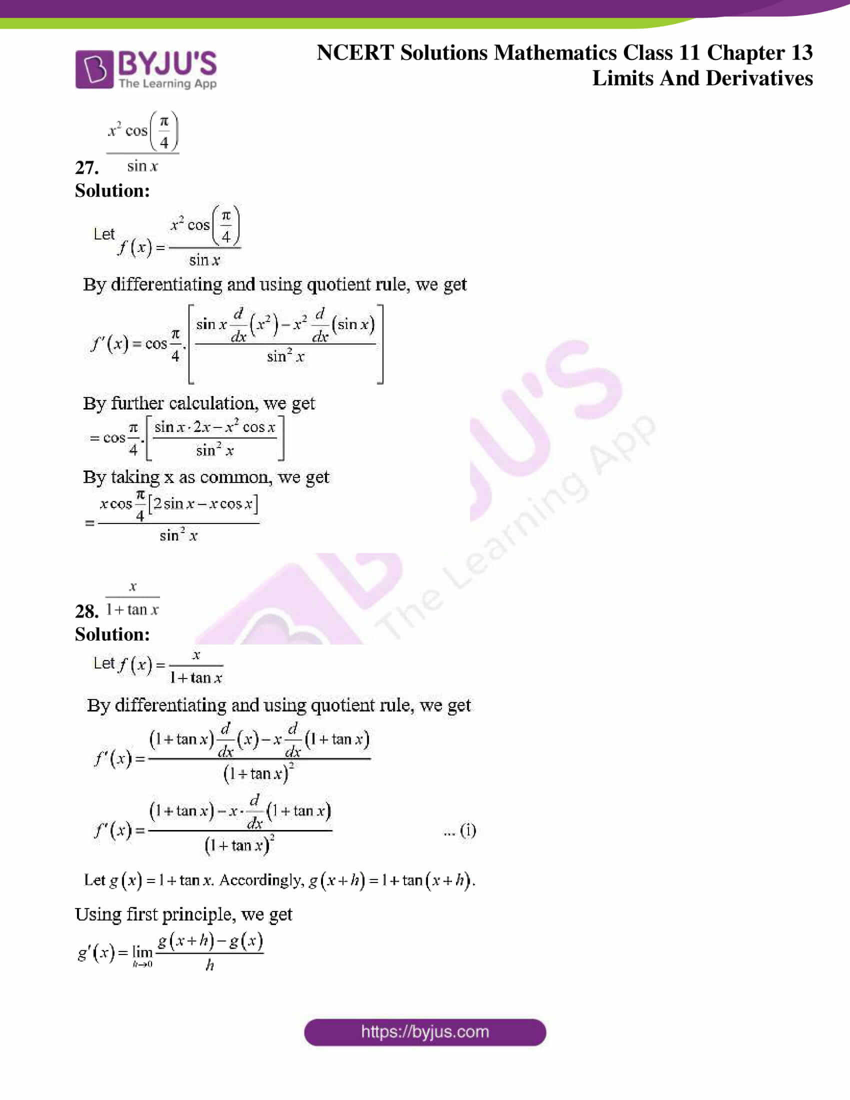 NCERT Solutions Class 11 Maths Chapter 13 Limits and Derivatives